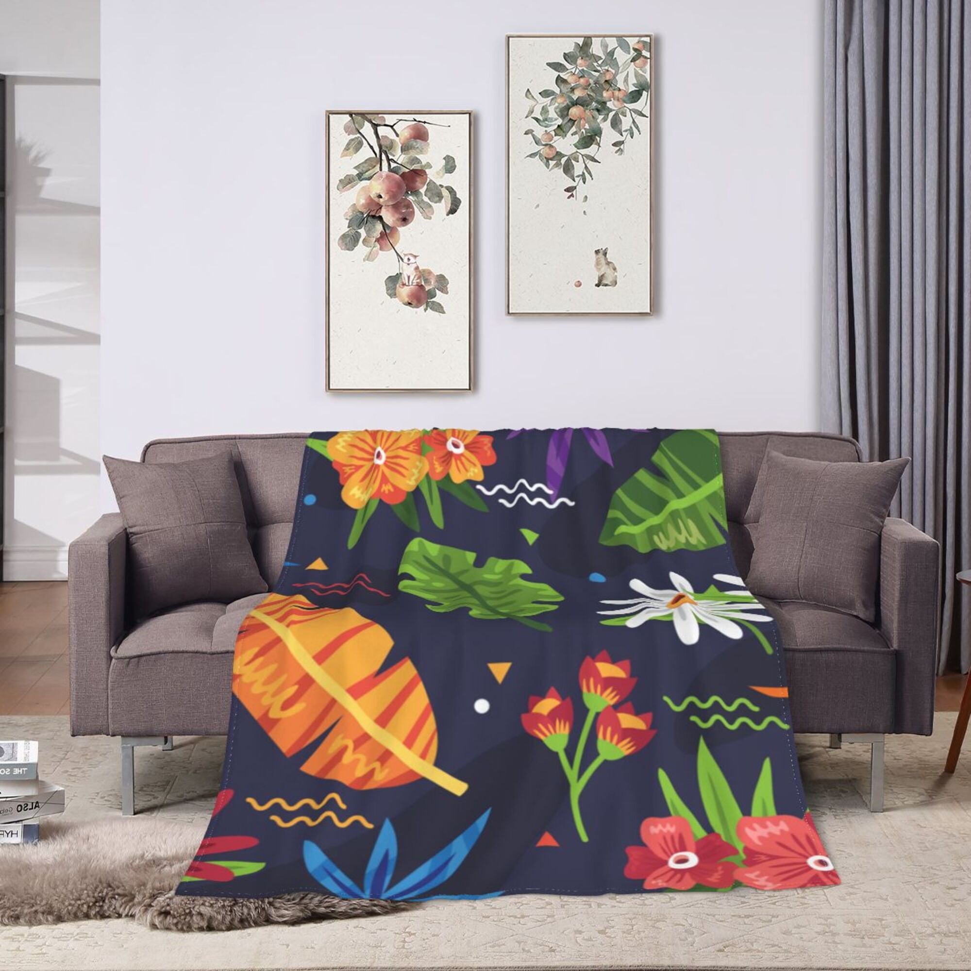 LNWH Tropical Decorative Leaves Art Pattern Throw Blanket, Fluffy Soft ...