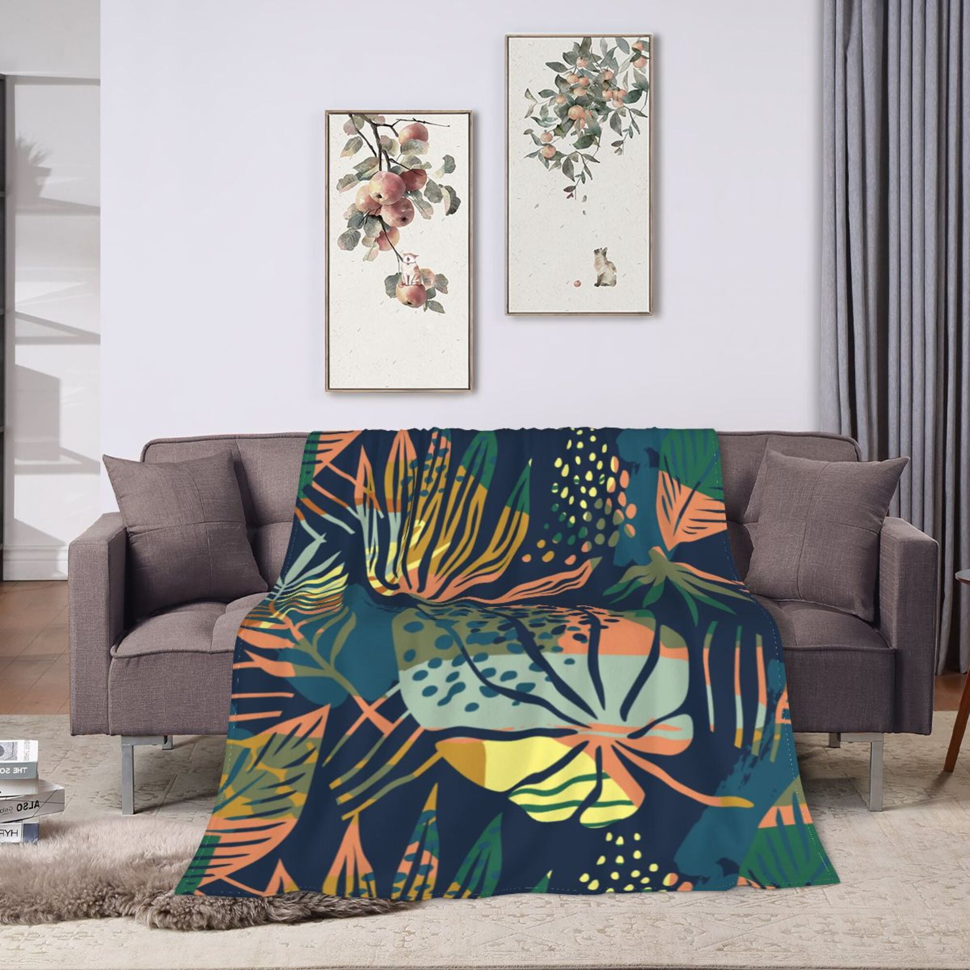 LNWH Tropical Plant Leaves Art Pattern Throw Blanket, Flannel Sofa ...