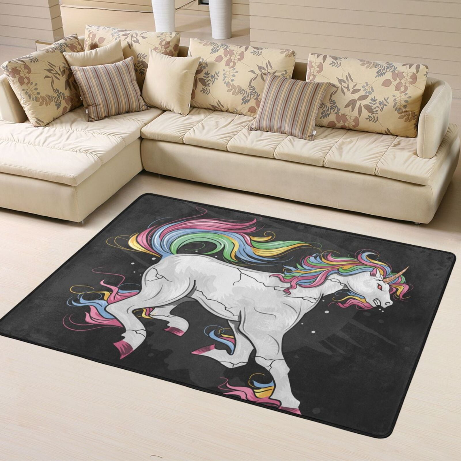 LNWH Uncorn Jump Cartoon Rug for Bedroom Living Room, Non-Slip Soft ...