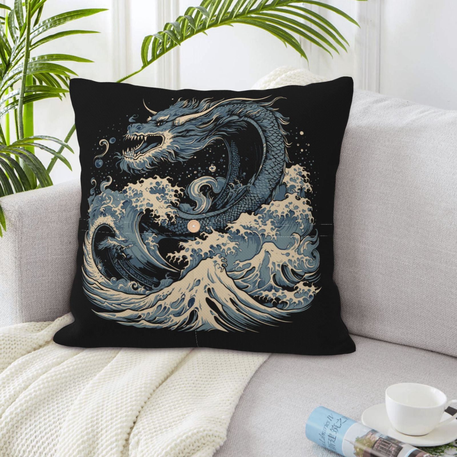 LNWH Vector Dragon Throw Pillow Covers, Square Soft Linen Decorative ...