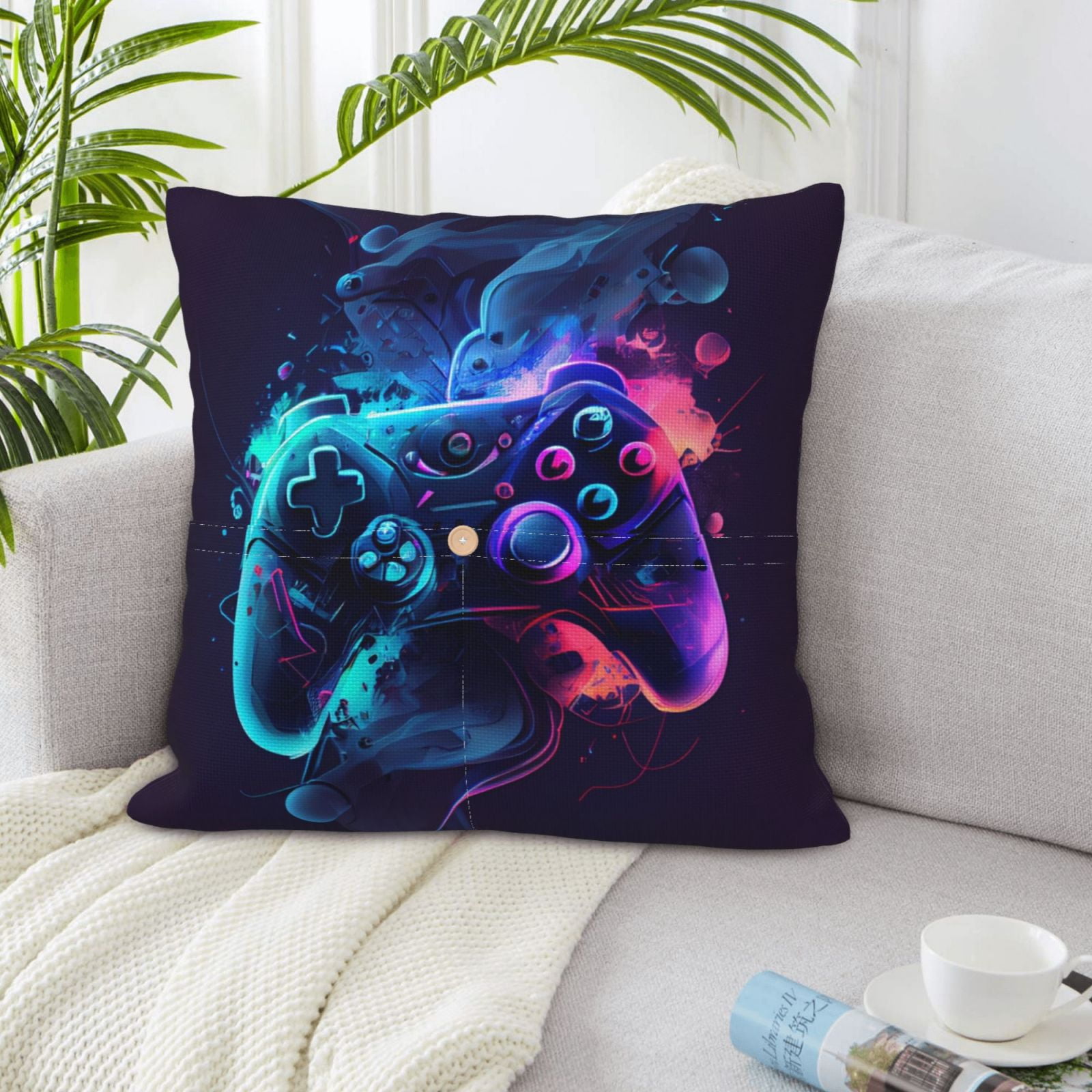LNWH Vector Gamepad Joystick Throw Pillow Covers, Square Soft Linen ...
