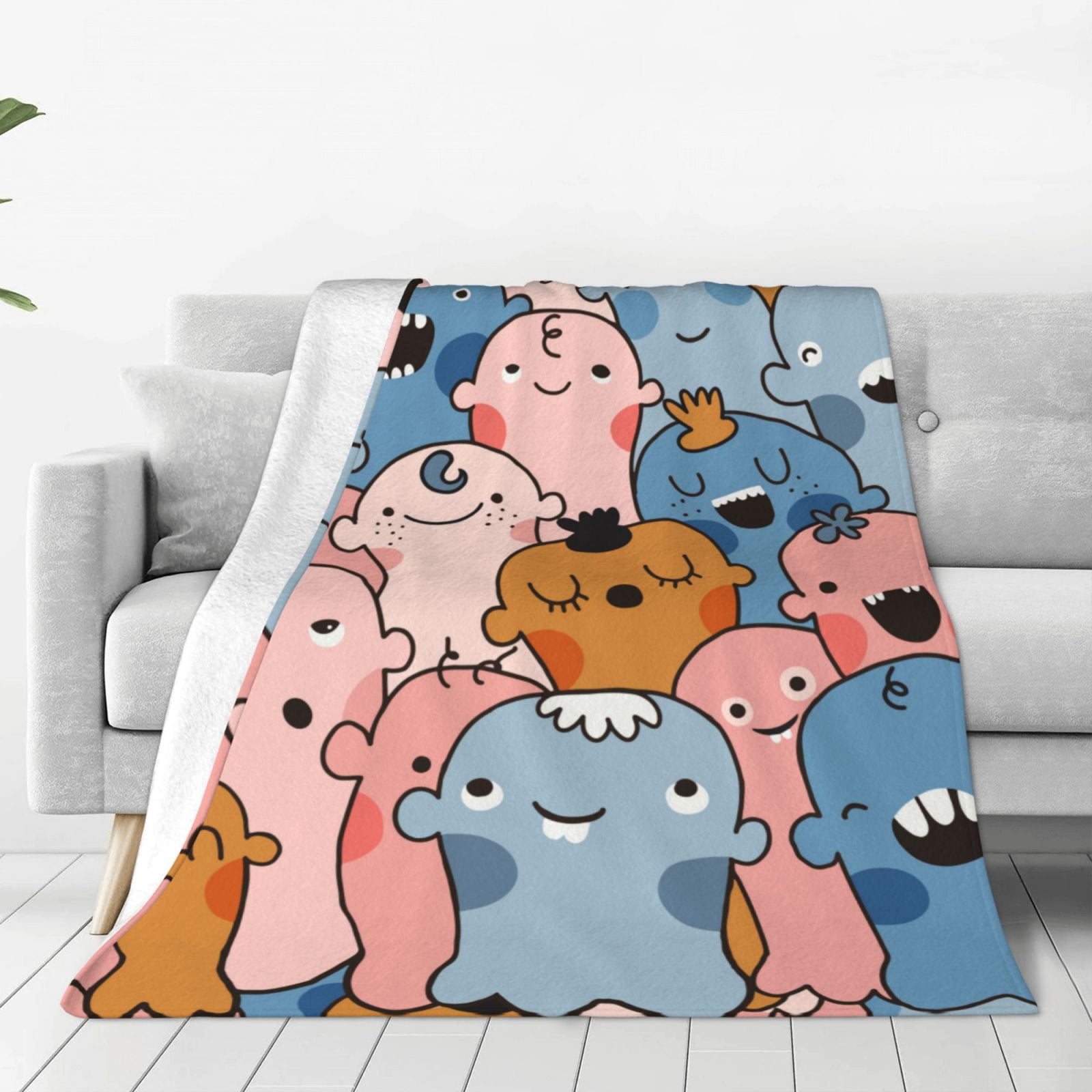 LNWH Vector Sketches Doodle Pattern Throw Blanket, Flannel Sofa ...