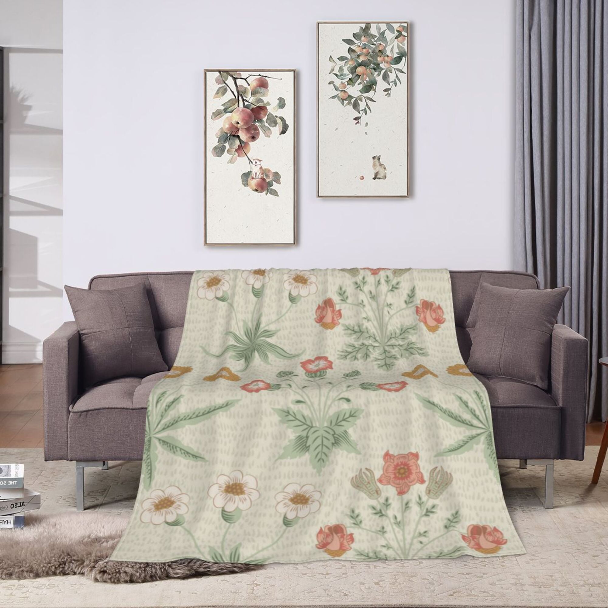 LNWH Vintage Dotted Flower Art Pattern Throw Blanket, Fluffy Soft Cozy ...