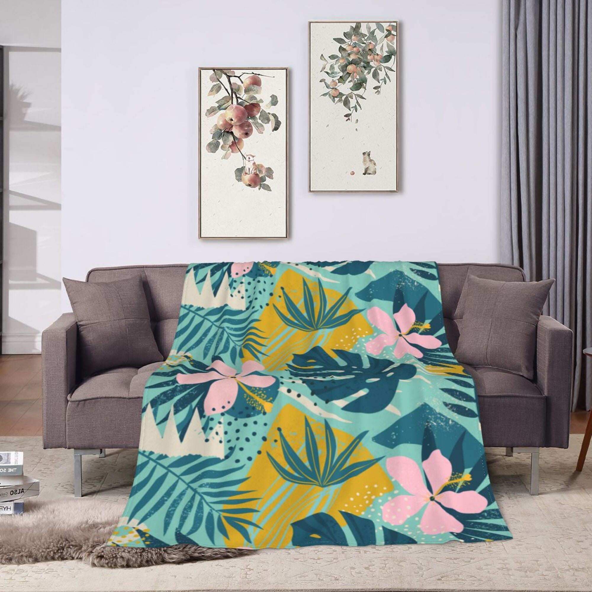 LNWH Vintage Hawaiian Leaf Art Pattern Throw Blanket, Fluffy Soft Cozy ...