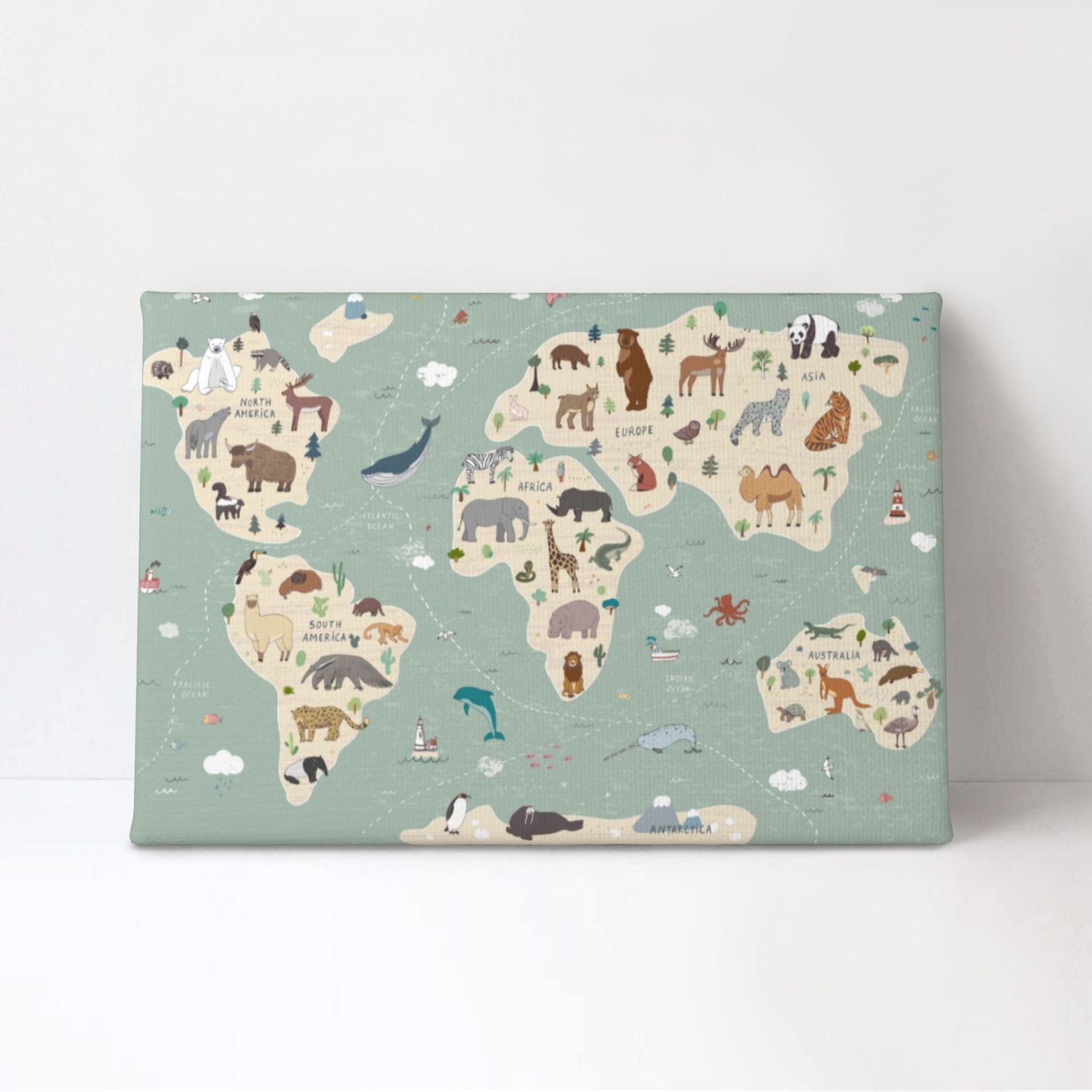 LNWH Wall Art Prints, Animal Map Drawing Art Pattern Canvas Painting ...