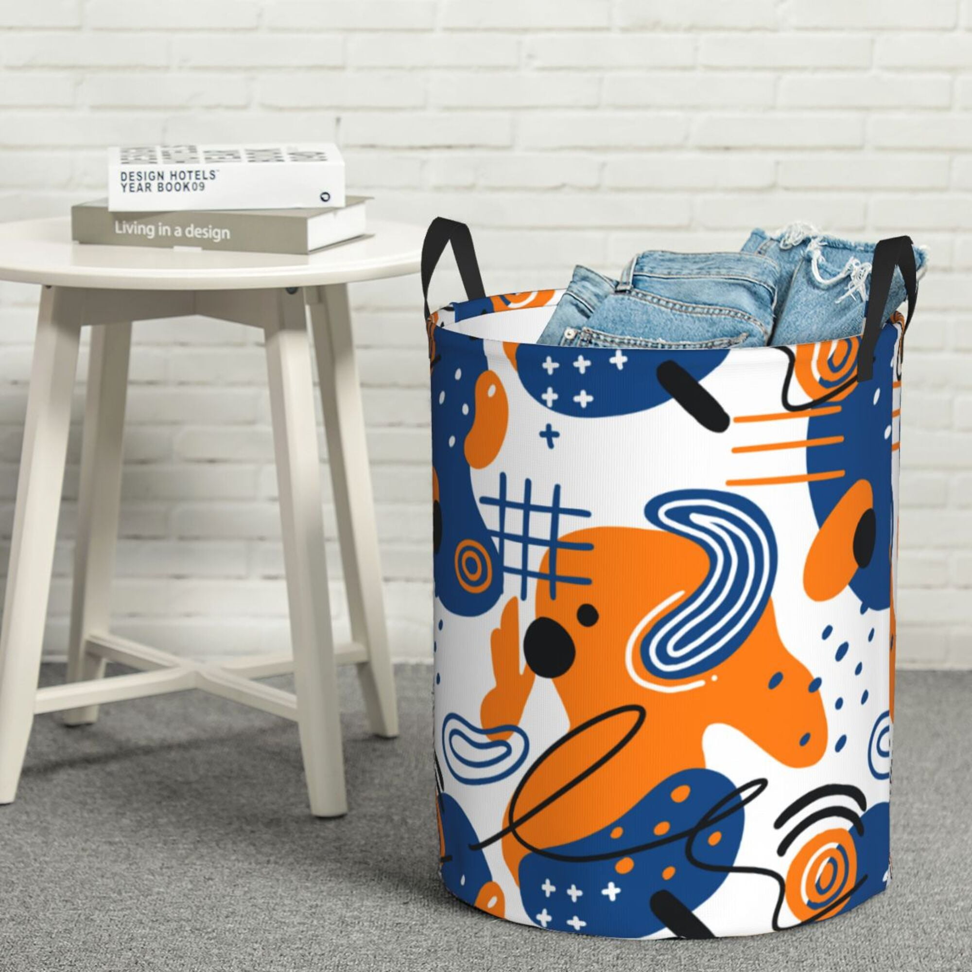 LNWH Waterproof Laundry Basket with Handles, Abstract Doodle Geometric ...