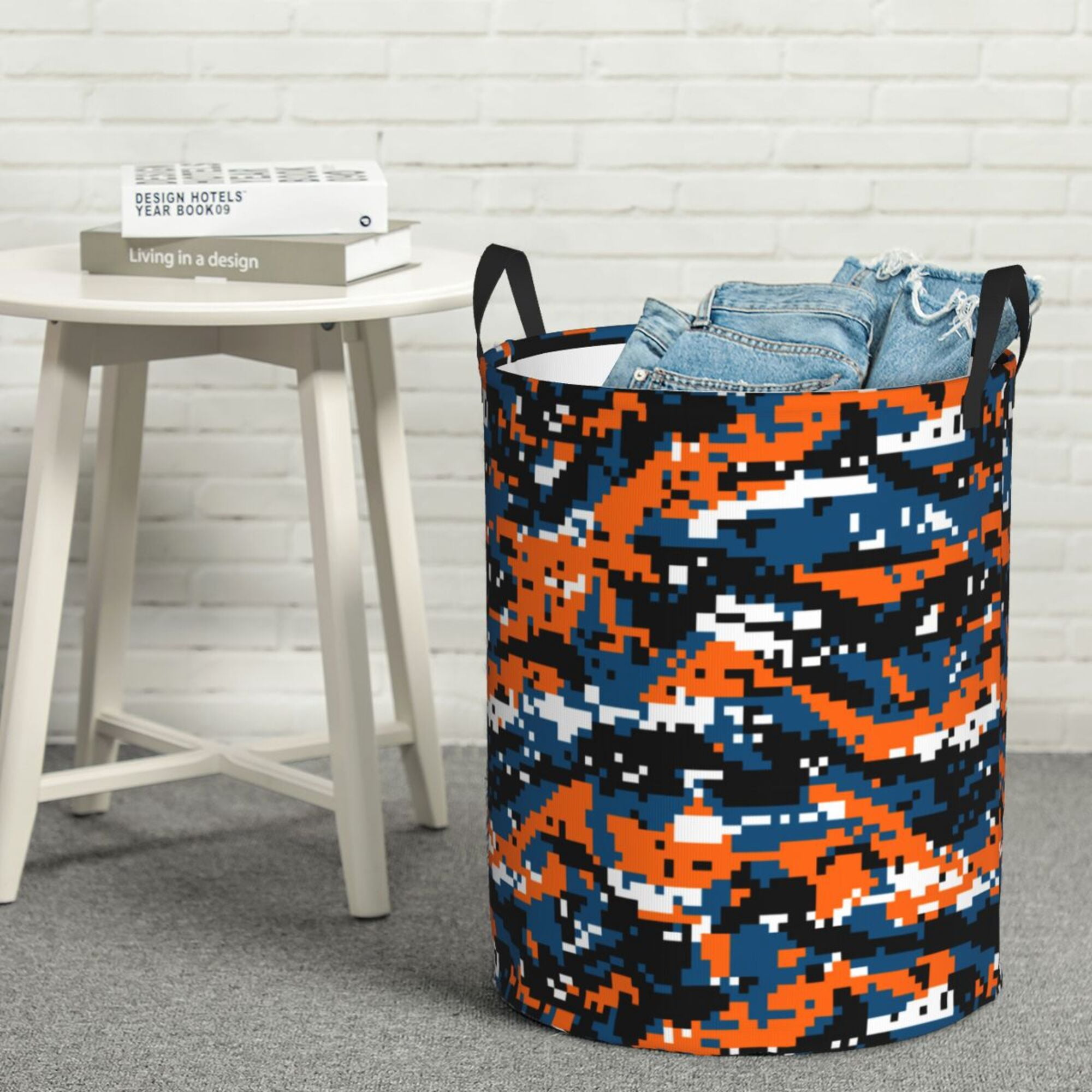 LNWH Waterproof Laundry Basket with Handles, Abstract Orange Color ...