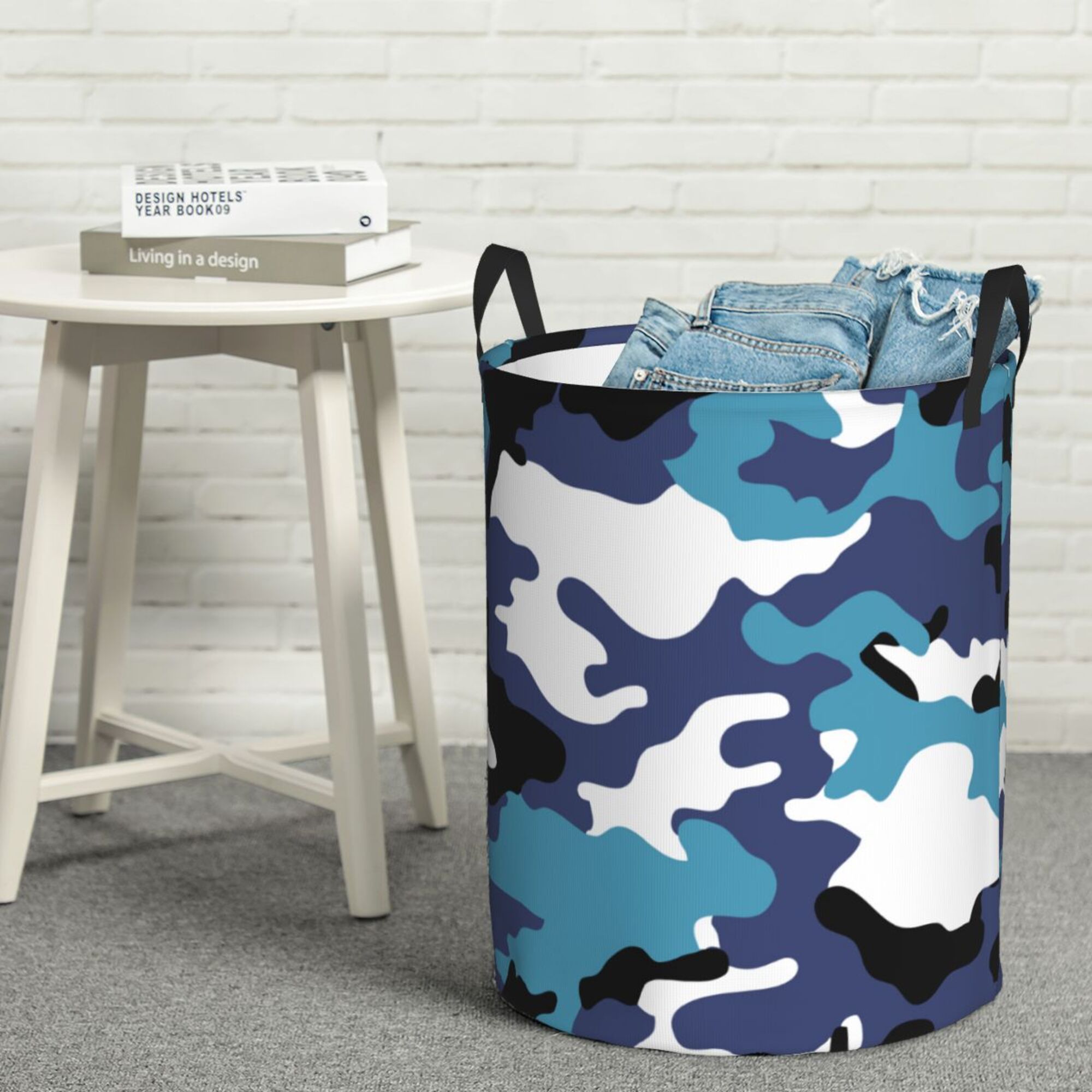 LNWH Waterproof Laundry Basket with Handles, Blue Black Camo Texture ...