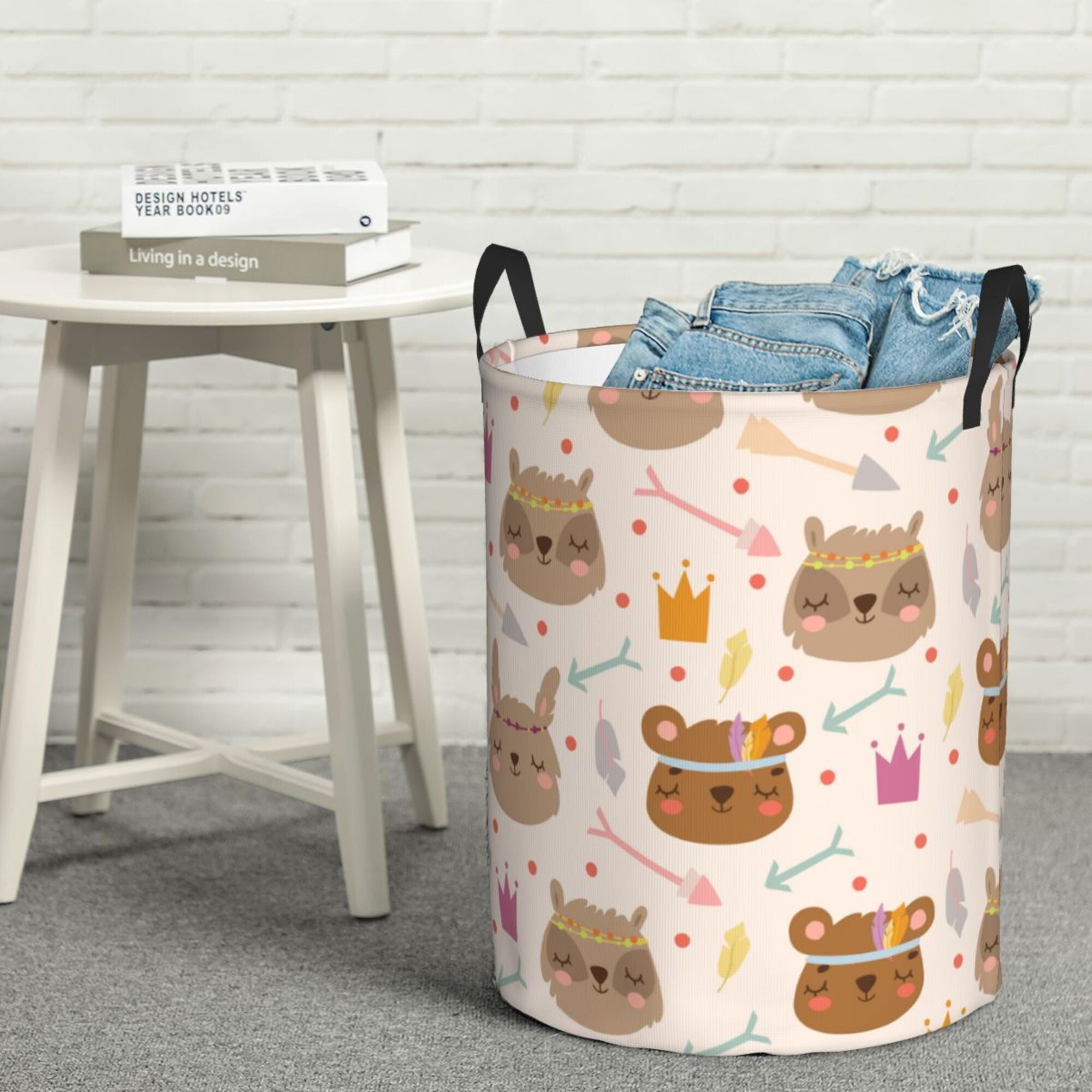 LNWH Waterproof Laundry Basket with Handles, Boho Style Cartoon Bears ...