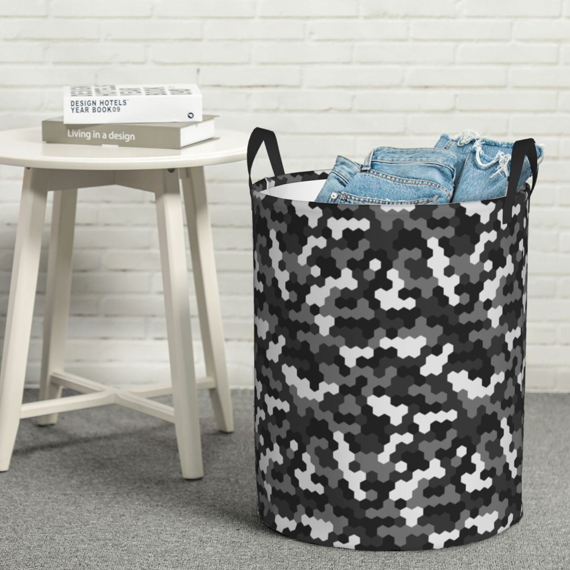 LNWH Waterproof Laundry Basket with Handles, Camouflage Pixel Art ...