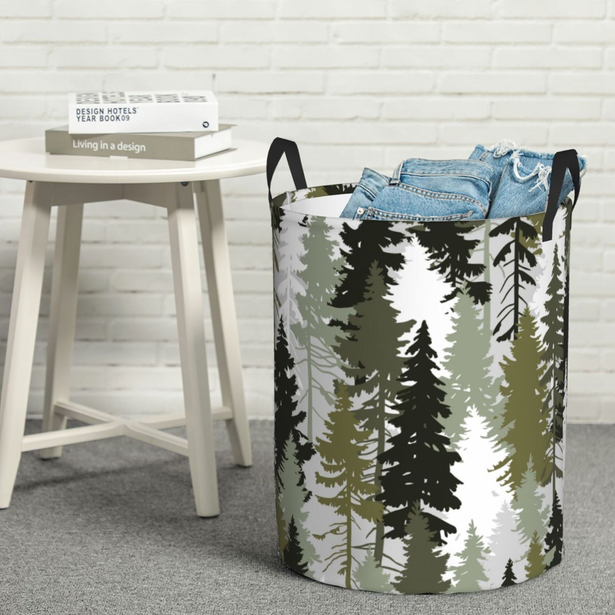 LNWH Waterproof Laundry Basket with Handles, Camouflage Tree Silhouette ...