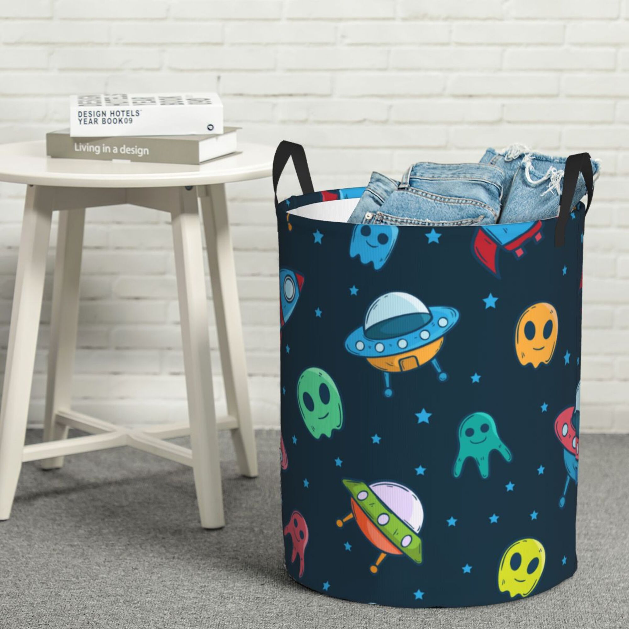 LNWH Waterproof Laundry Basket with Handles, Cartoon Spaceship Rockets ...