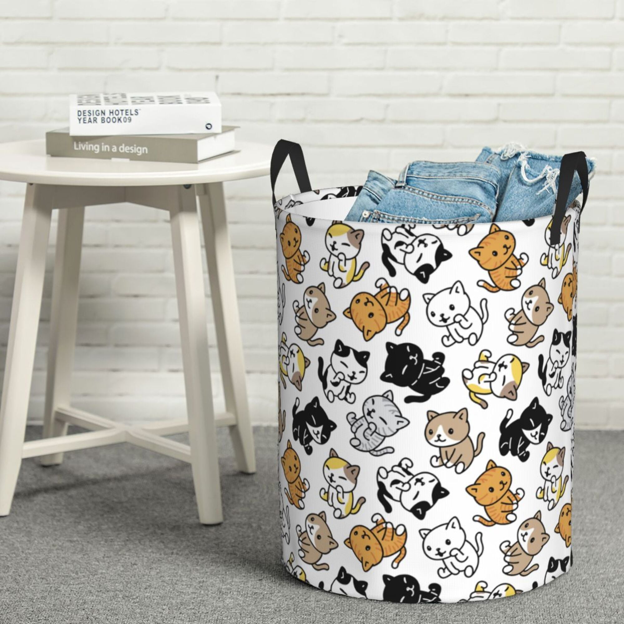 LNWH Waterproof Laundry Basket with Handles, Cute Pet Cat Cartoon ...
