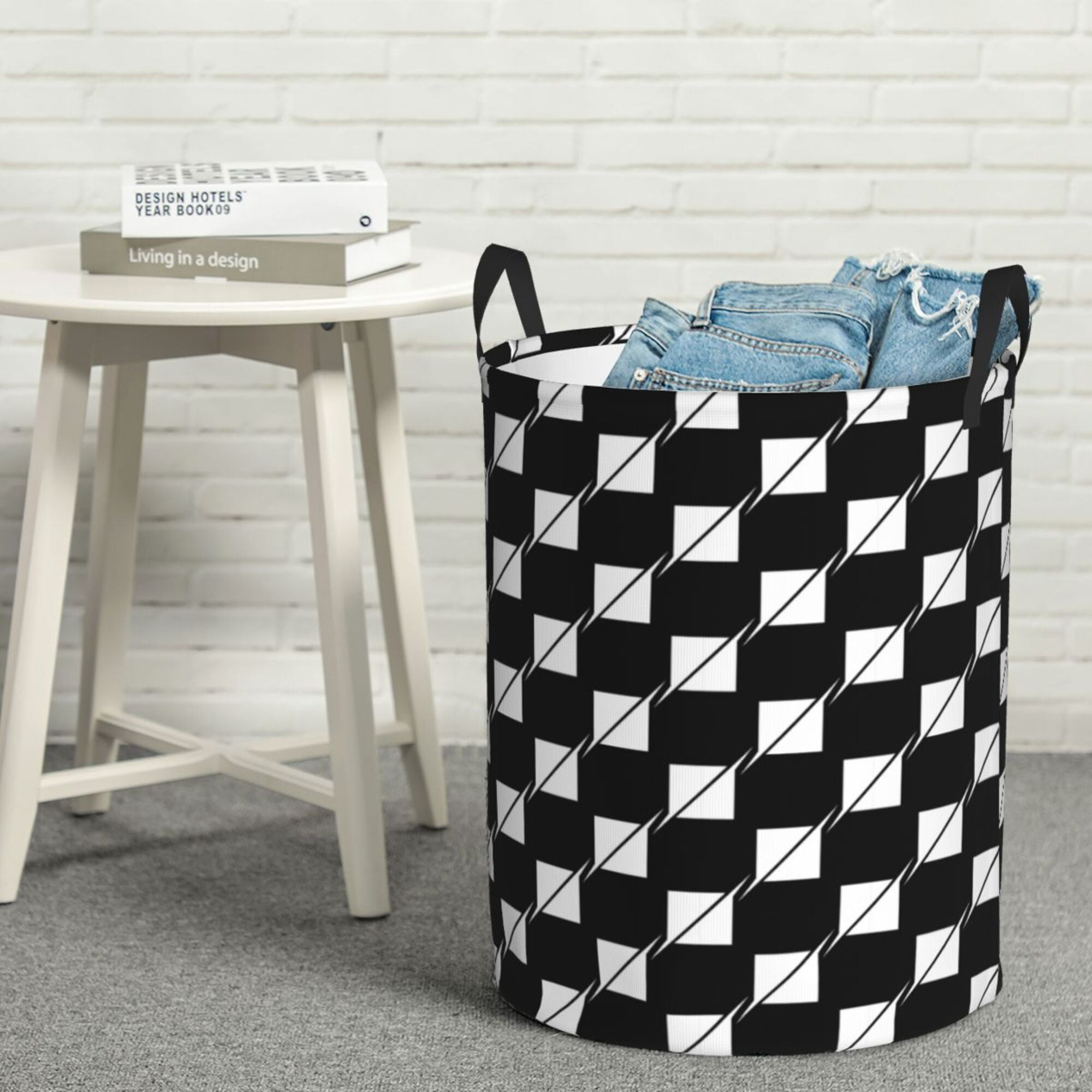LNWH Waterproof Laundry Basket with Handles, Houndstooth Checkerboard ...