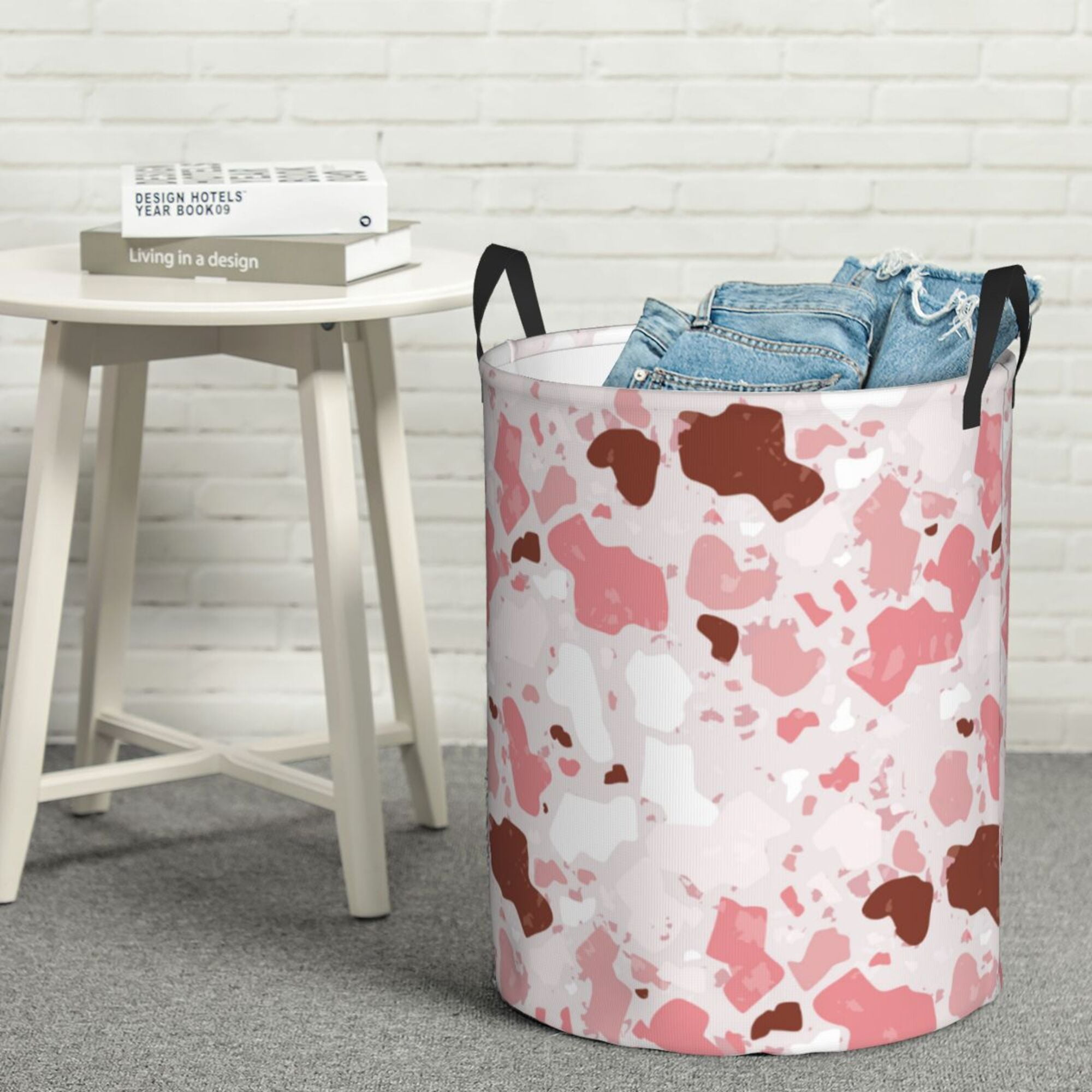 LNWH Waterproof Laundry Basket with Handles, Pink Abstract Pebble Art ...