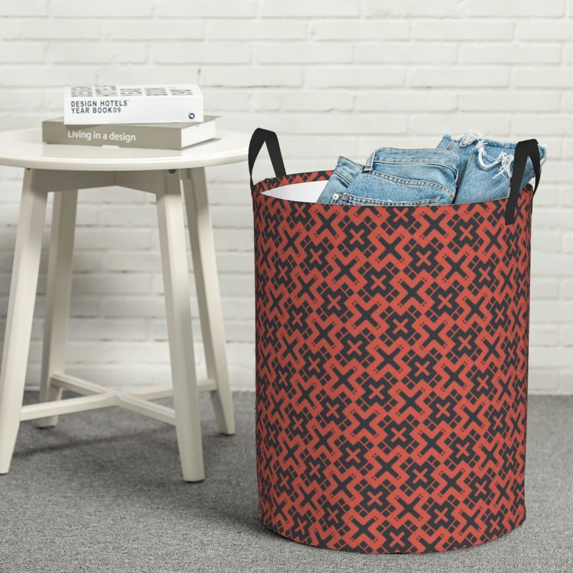 LNWH Waterproof Laundry Basket with Handles, Red Cross Houndstooth ...