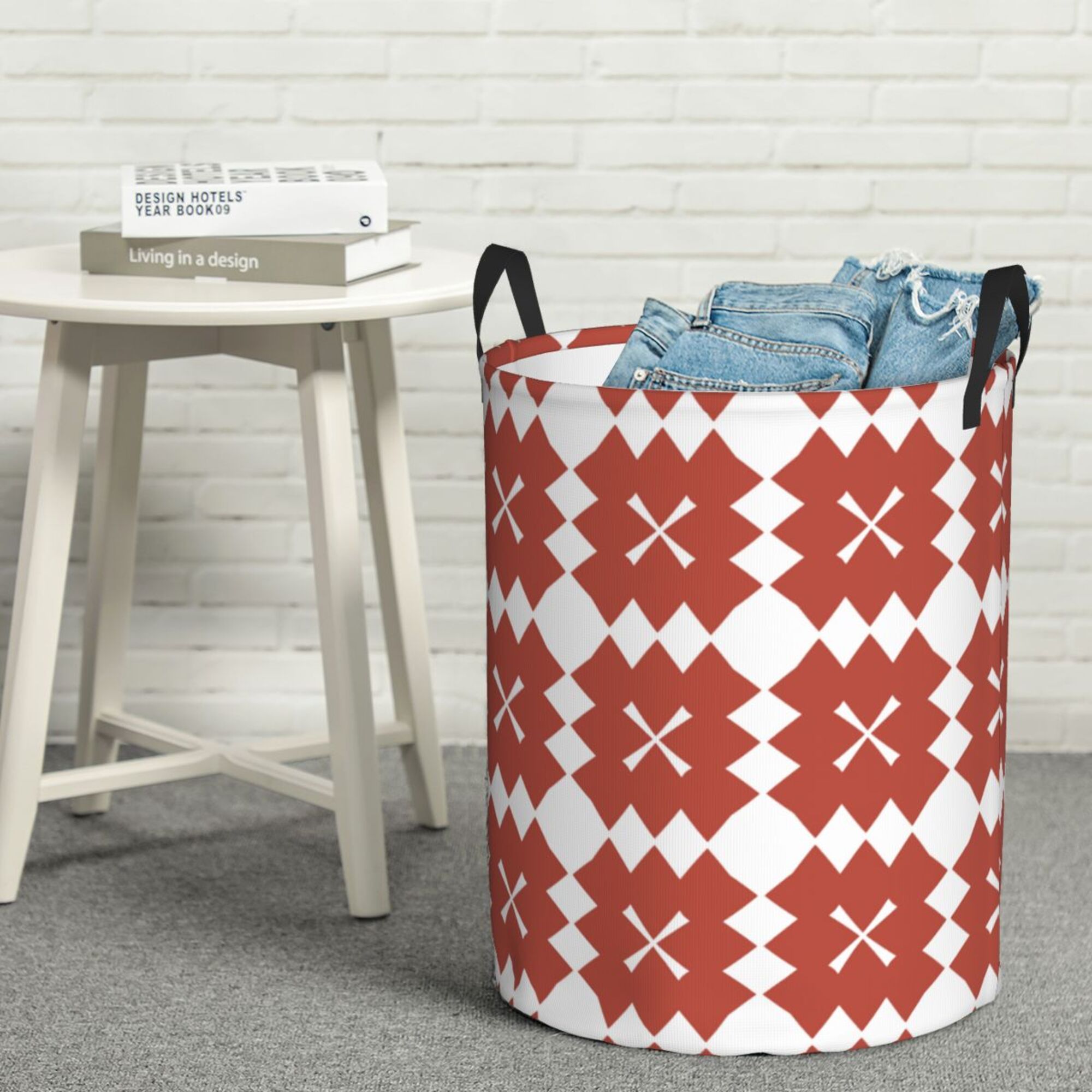 LNWH Waterproof Laundry Basket with Handles, Red Square Seamless ...