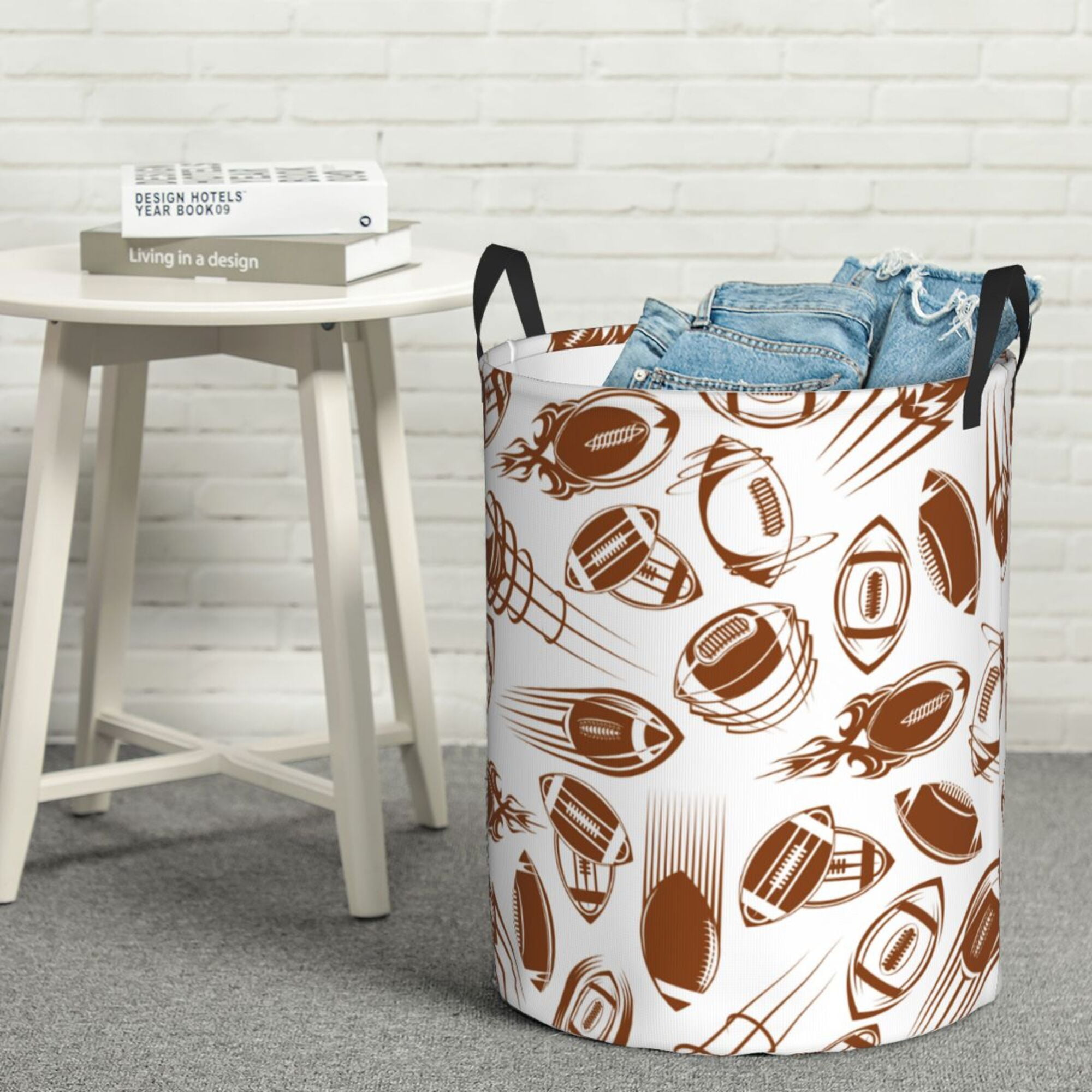 LNWH Waterproof Laundry Basket with Handles, Retro American Football ...