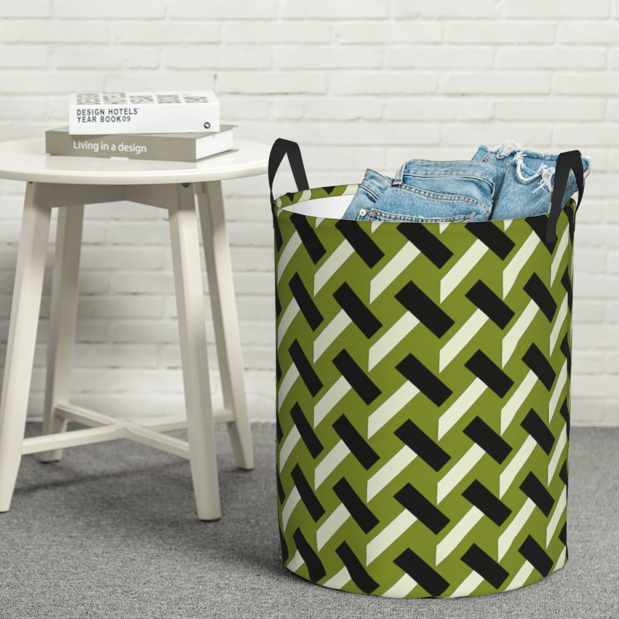 LNWH Waterproof Laundry Basket with Handles, Slime Green Houndstooth ...