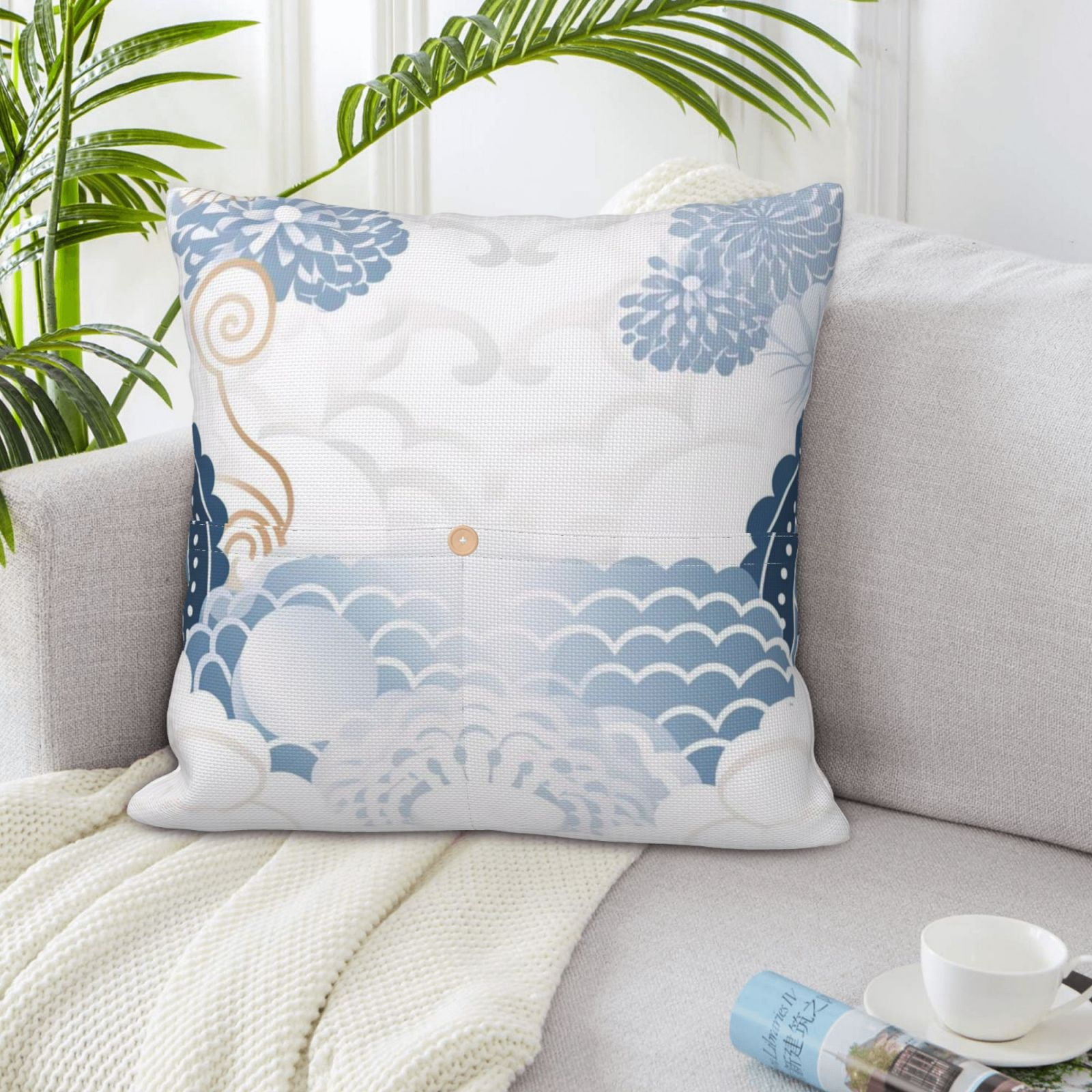 LNWH Wave Traditional Throw Pillow Covers, Square Soft Linen Decorative ...