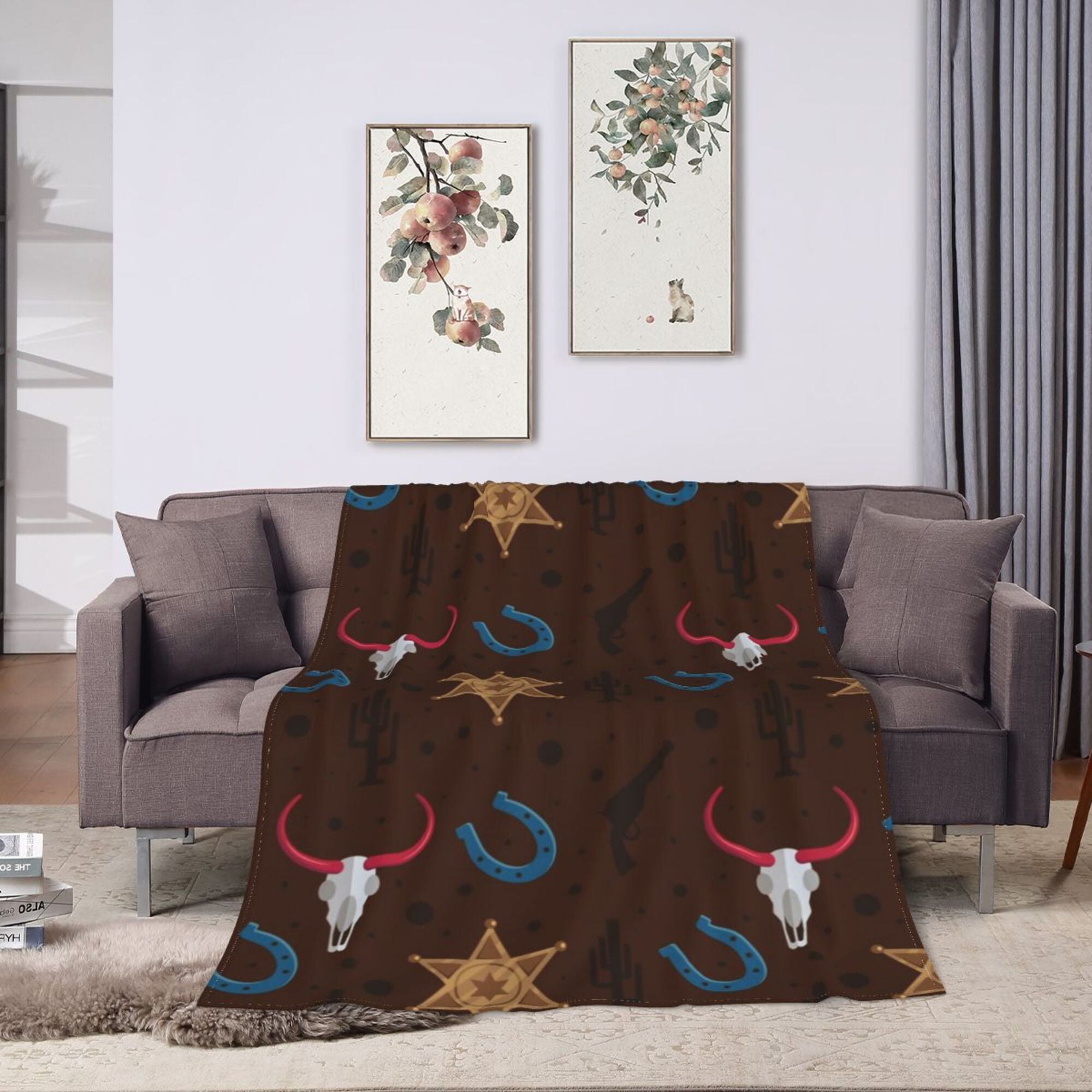 LNWH Western Cowboy Traditional Wild Art Pattern Throw Blanket, Fluffy ...