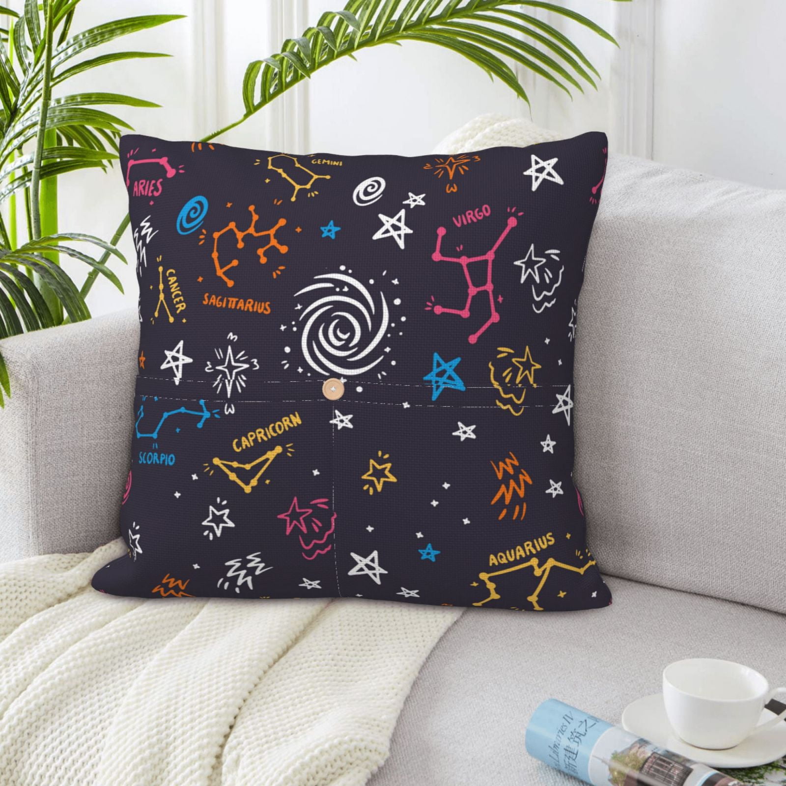 LNWH Zodiac Symbols Throw Pillow Covers, Square Soft Linen Decorative ...