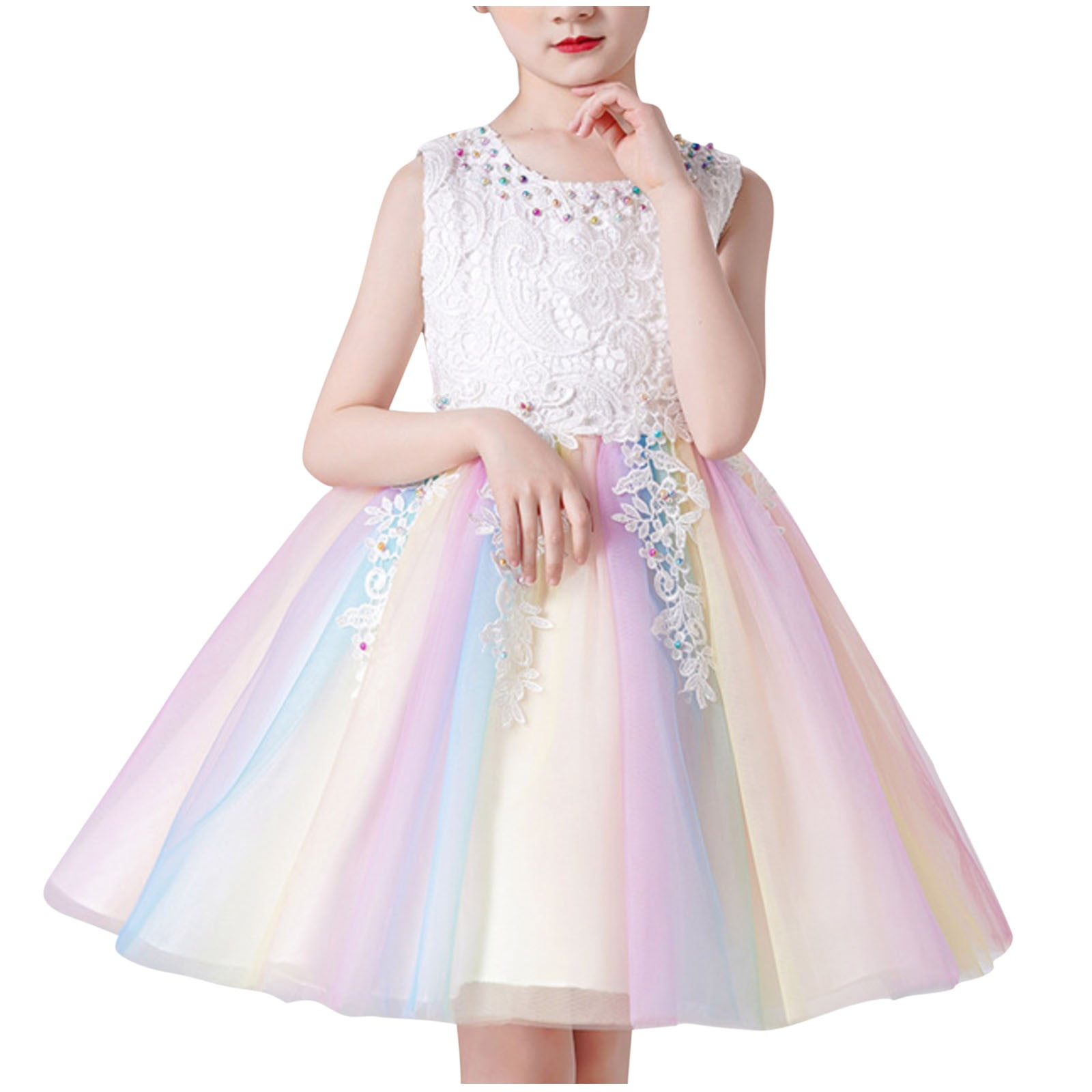 LNWUY Girls Cute Lace Bridesmaid Dress Flower Kid Wedding Ball Gown ...