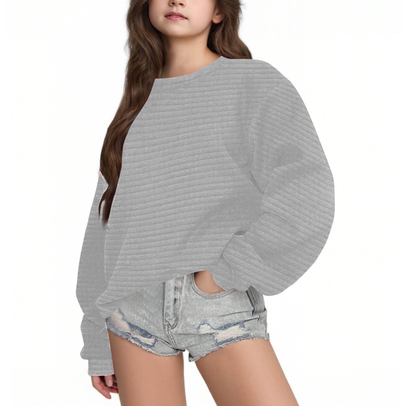 LNWUY Girls Sweaters Solid Color Long Sleeve Crewneck Pullover Jumper ...