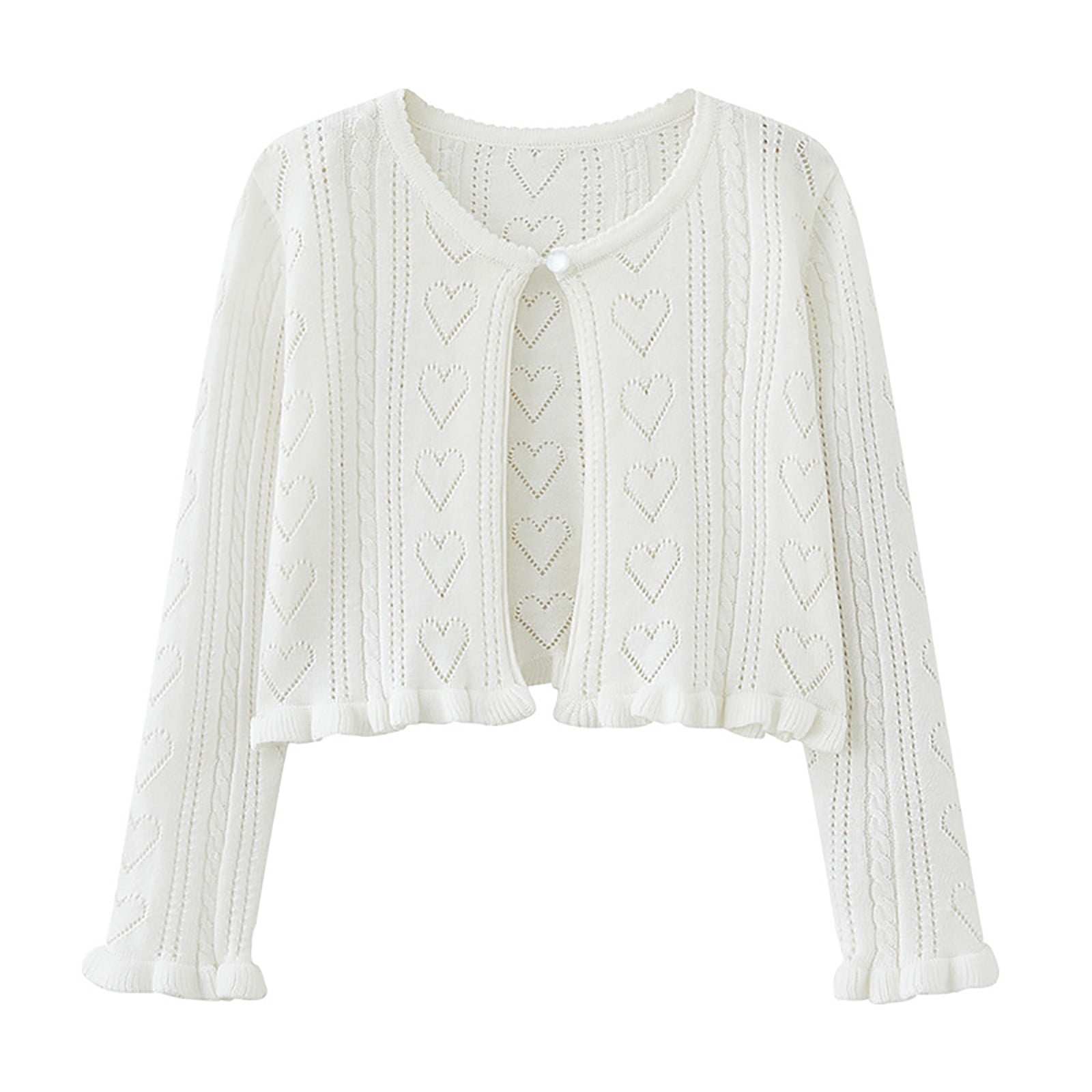 LNWUY Kids Little Girls Cotton Knitted Cardigan Long Sleeve Lace Flower ...