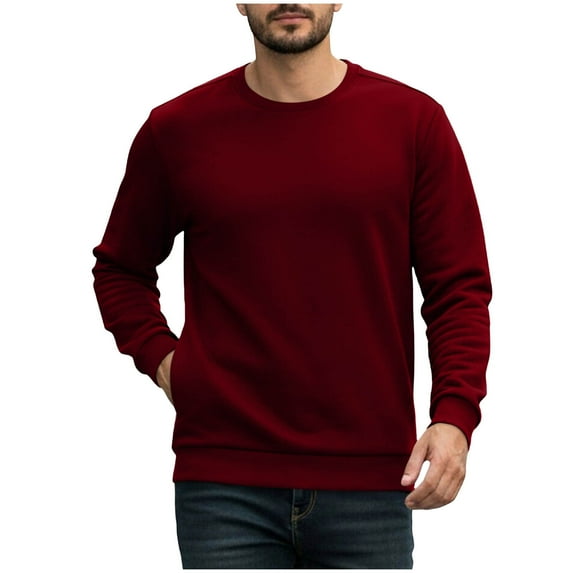 LNWUY Men's Basic Crewneck Sweatshirt with Pockets Solid Color Long ...