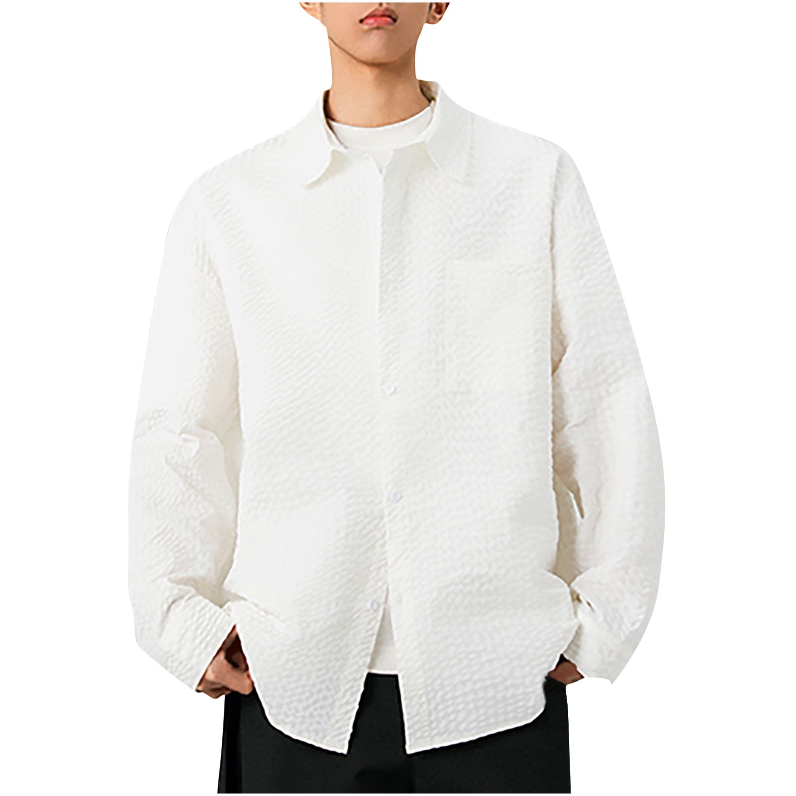 LNWUY Men's Casual Button Down Texture Shirts Long Sleeve Collared ...