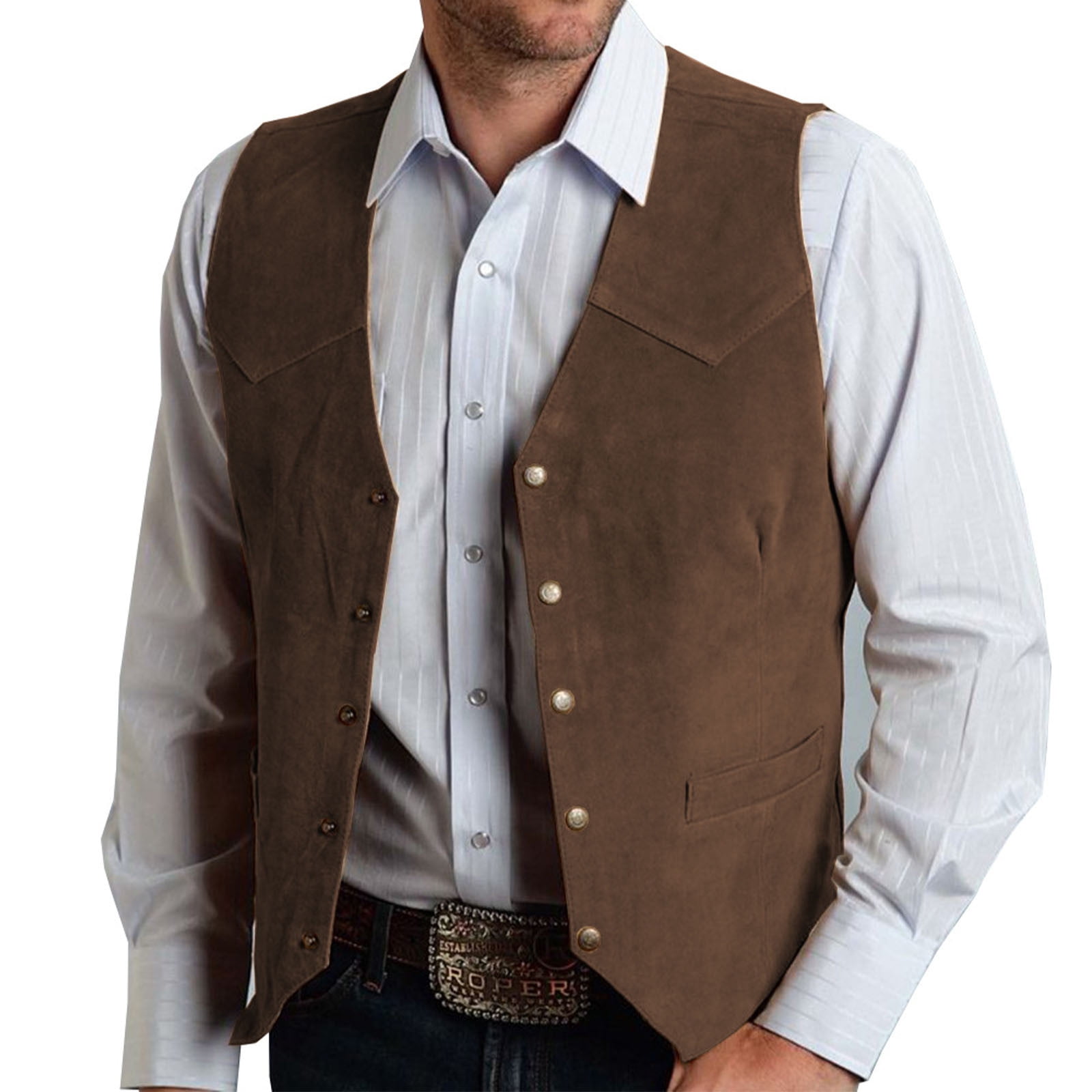 LNWUY Men's Cowboy Suede Leather Vest Western Vest Cowhide Suede ...