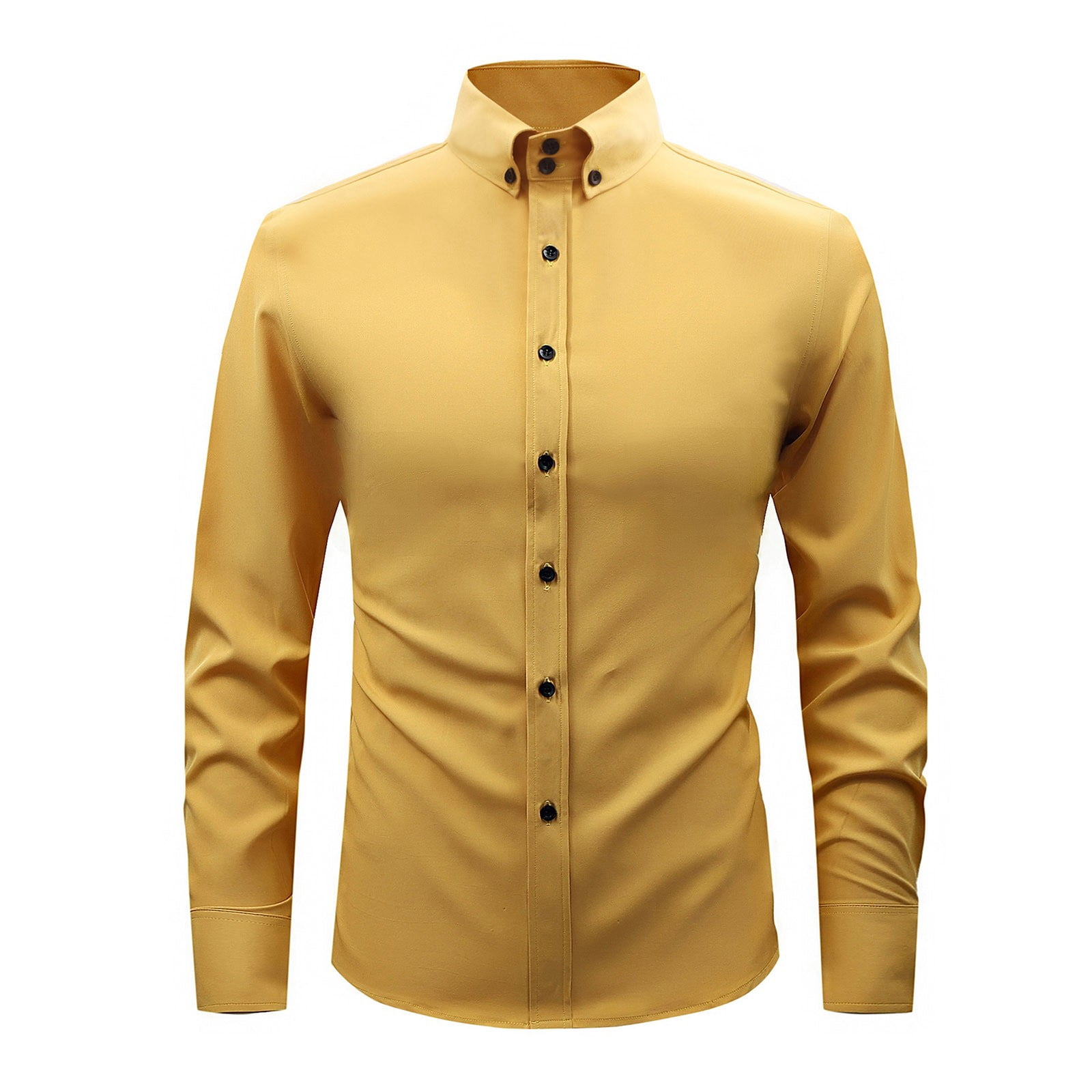 LNWUY Men's Dress Shirts Stretch Long Sleeve Formal Shirt Solid ...