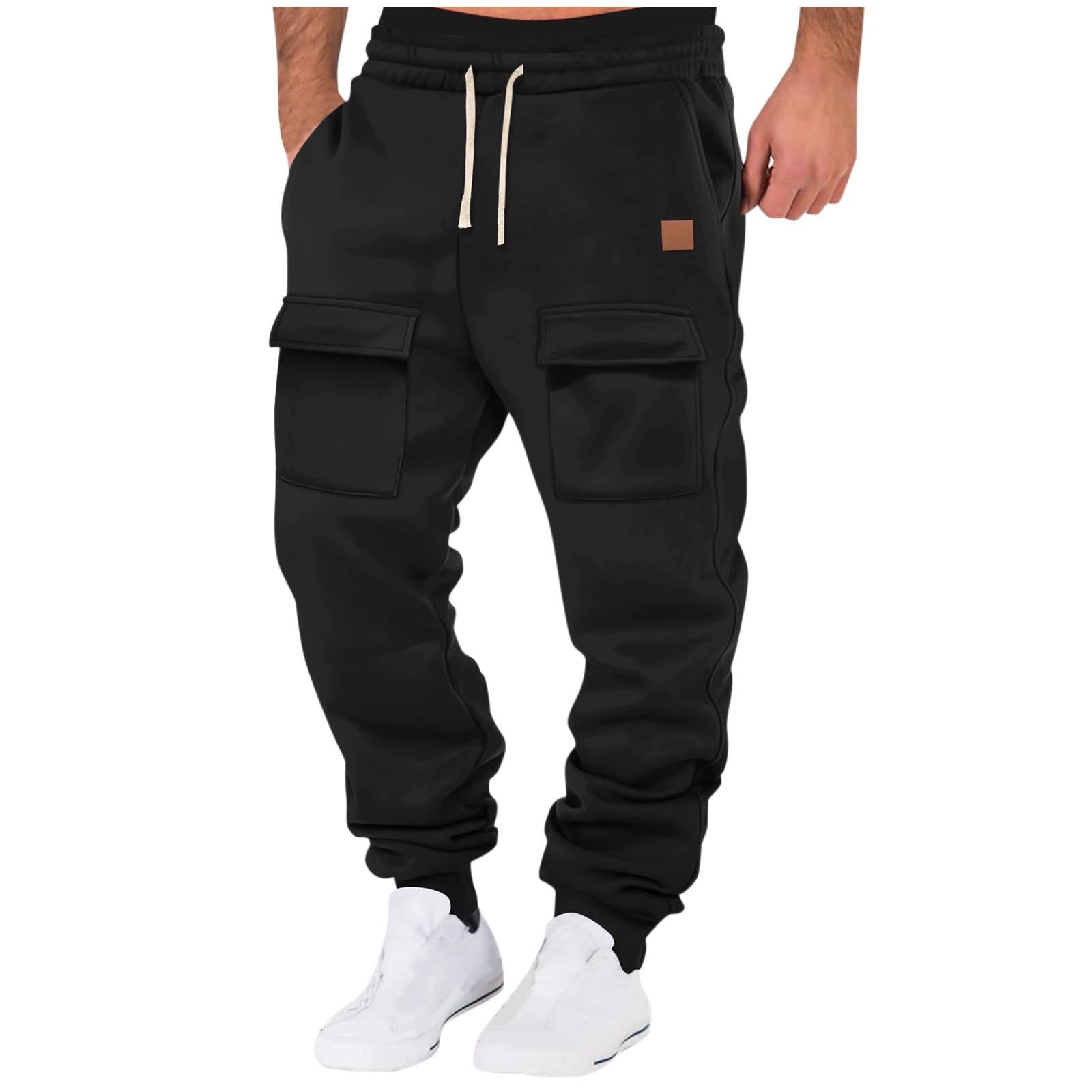 LNWUY Men's Heavyweight Fleece Cargo Sweatpants Stretch Elastic Waist ...