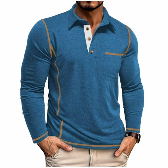 LNWUY Men's Shirts Casual Loose Half Button Long Sleeve Solid Color Lapel Top Lightweight ...