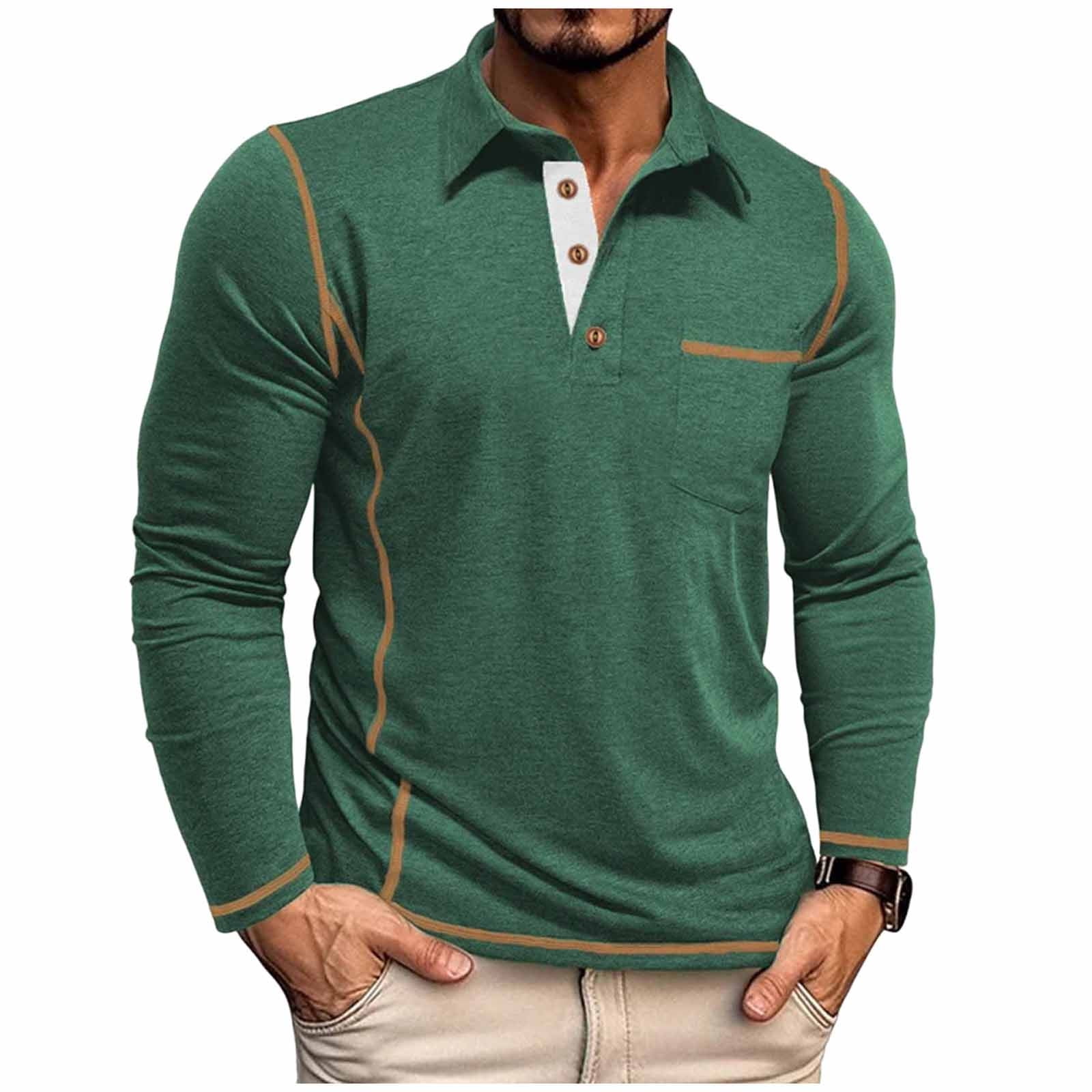 LNWUY Men's Shirts Casual Loose Half Button Long Sleeve Solid Color ...