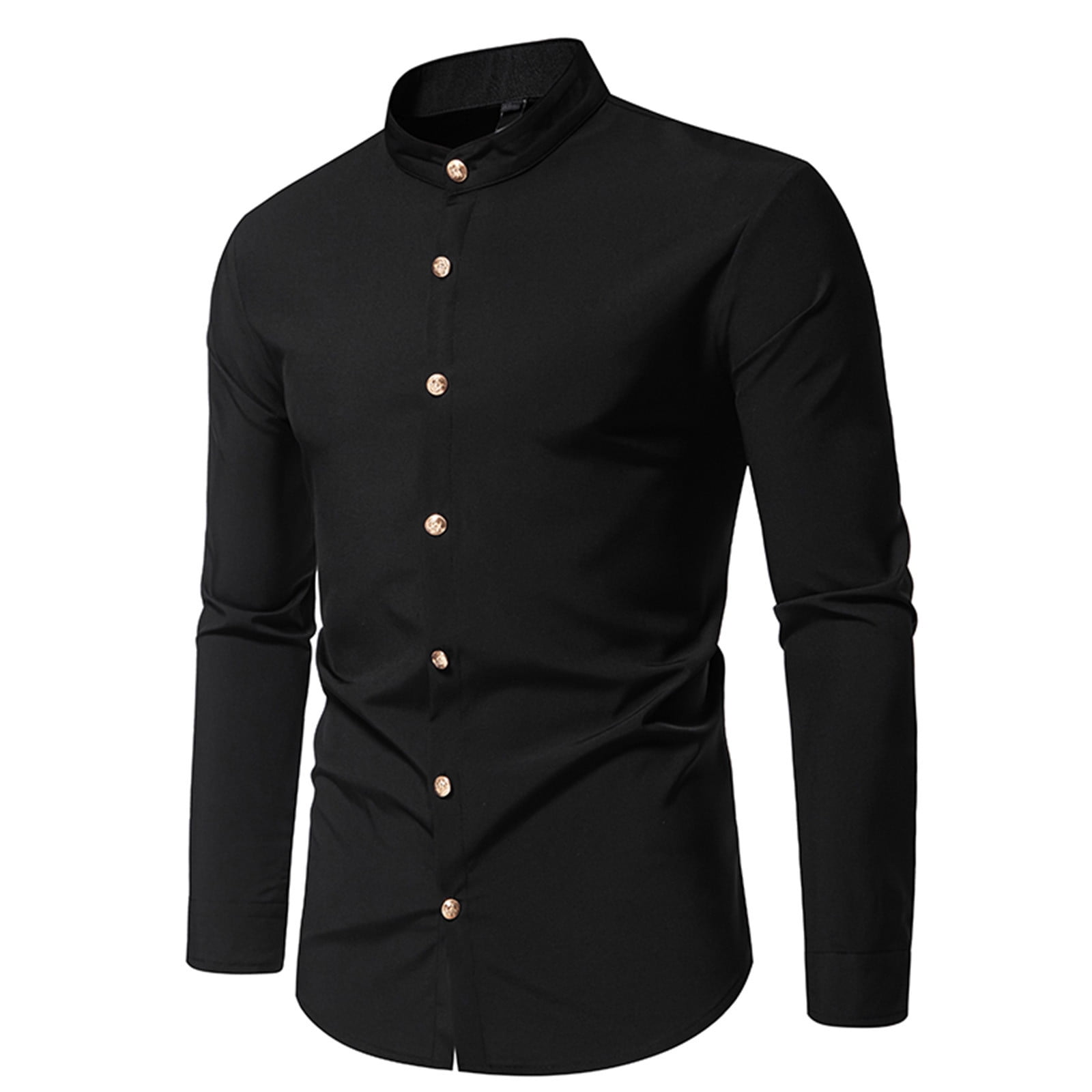 LNWUY Men's Solid Fashion Banded Collar Dress Shirts Wrinkle Free Long ...