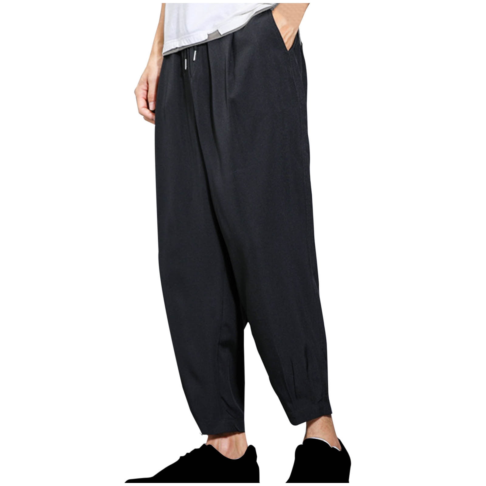 LNWUY Mens Big and Tall Elastic Waist Pants Casual Solid Drawstring ...