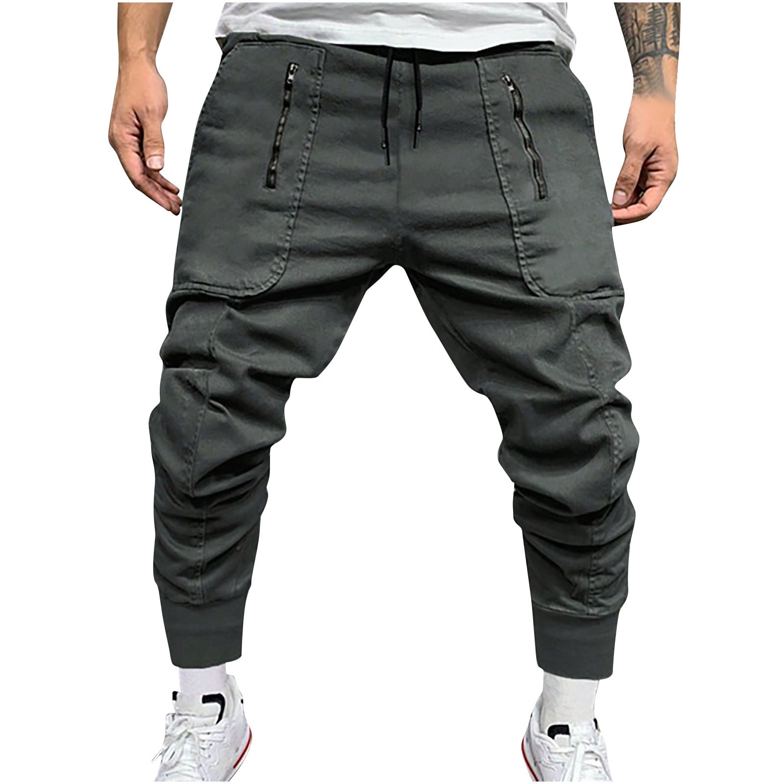 LNWUY Mens Cargo Work Trousers Cargo Joggers Drawstring Slim fit Hiking ...