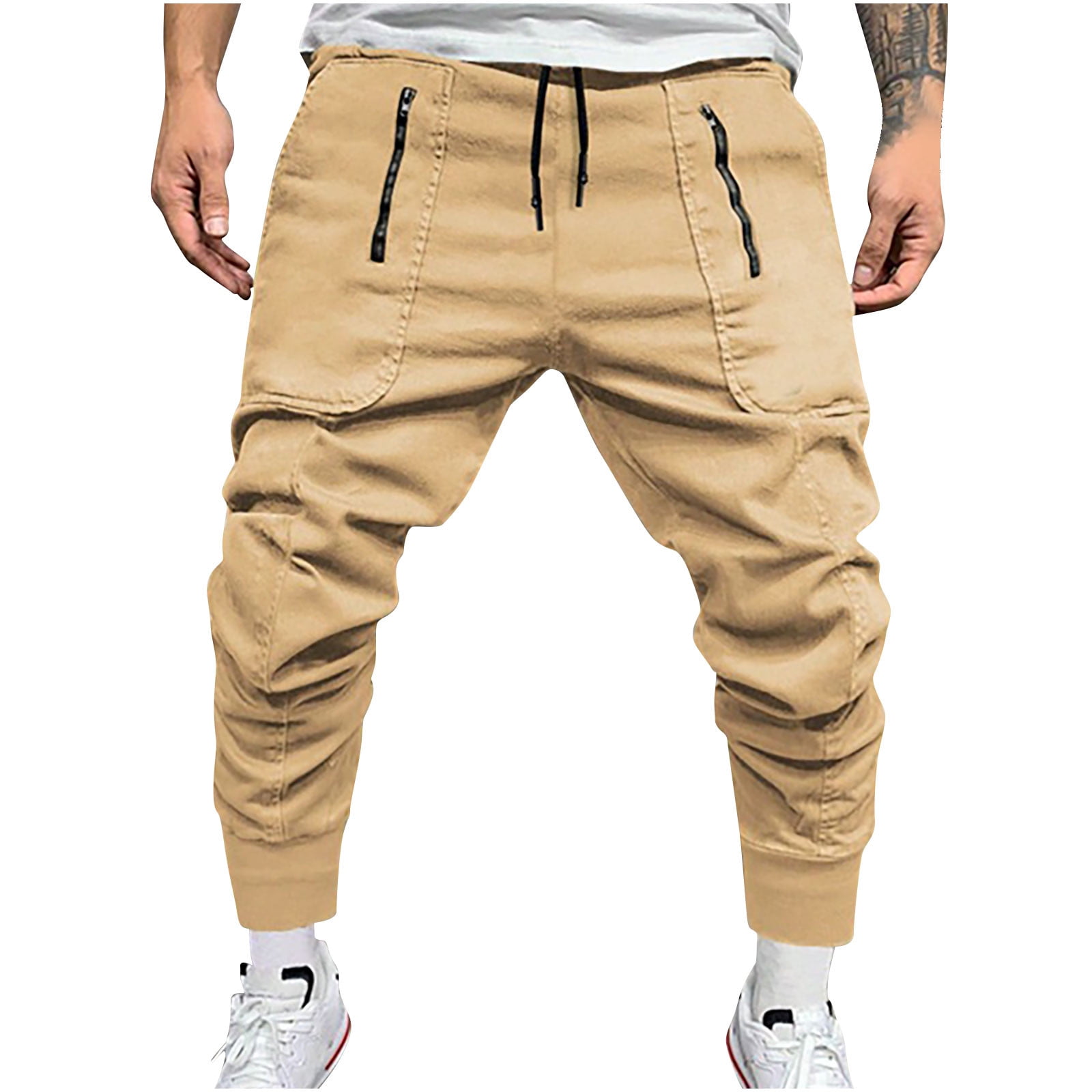 LNWUY Mens Cargo Work Trousers Cargo Joggers Drawstring Slim fit Hiking ...