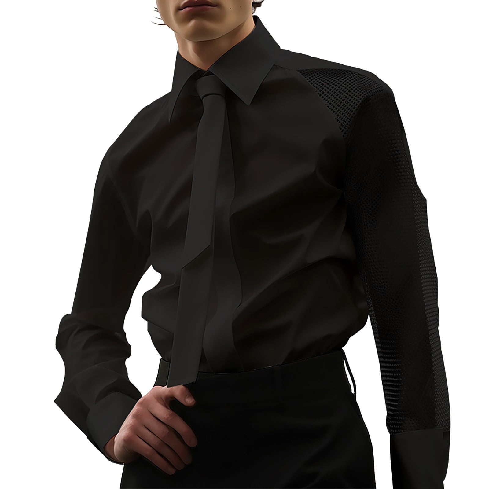 LNWUY Mens Dress Shirts Banquet Party Button Down Shirt Hollow Out Long ...