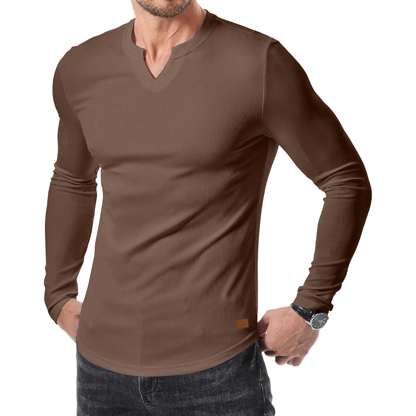 LNWUY Mens Fashion Solid Long Sleeve Muscle T Shirts Casual V-Neck Soft Comfy Breathable Shirts ...