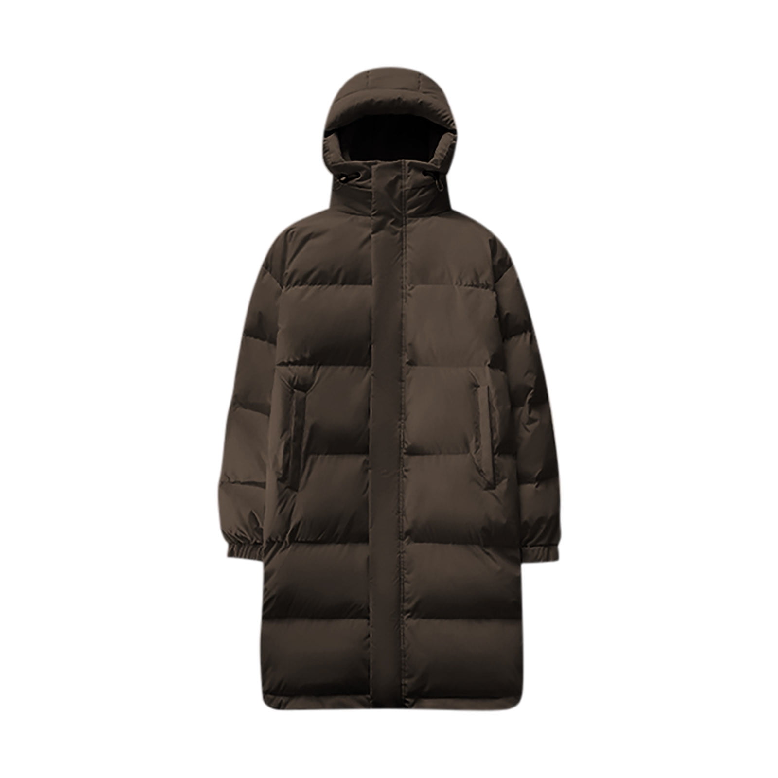 LNWUY Mens Long Quilted Coat Length Long Sleeve Puffer Jacket Solid ...
