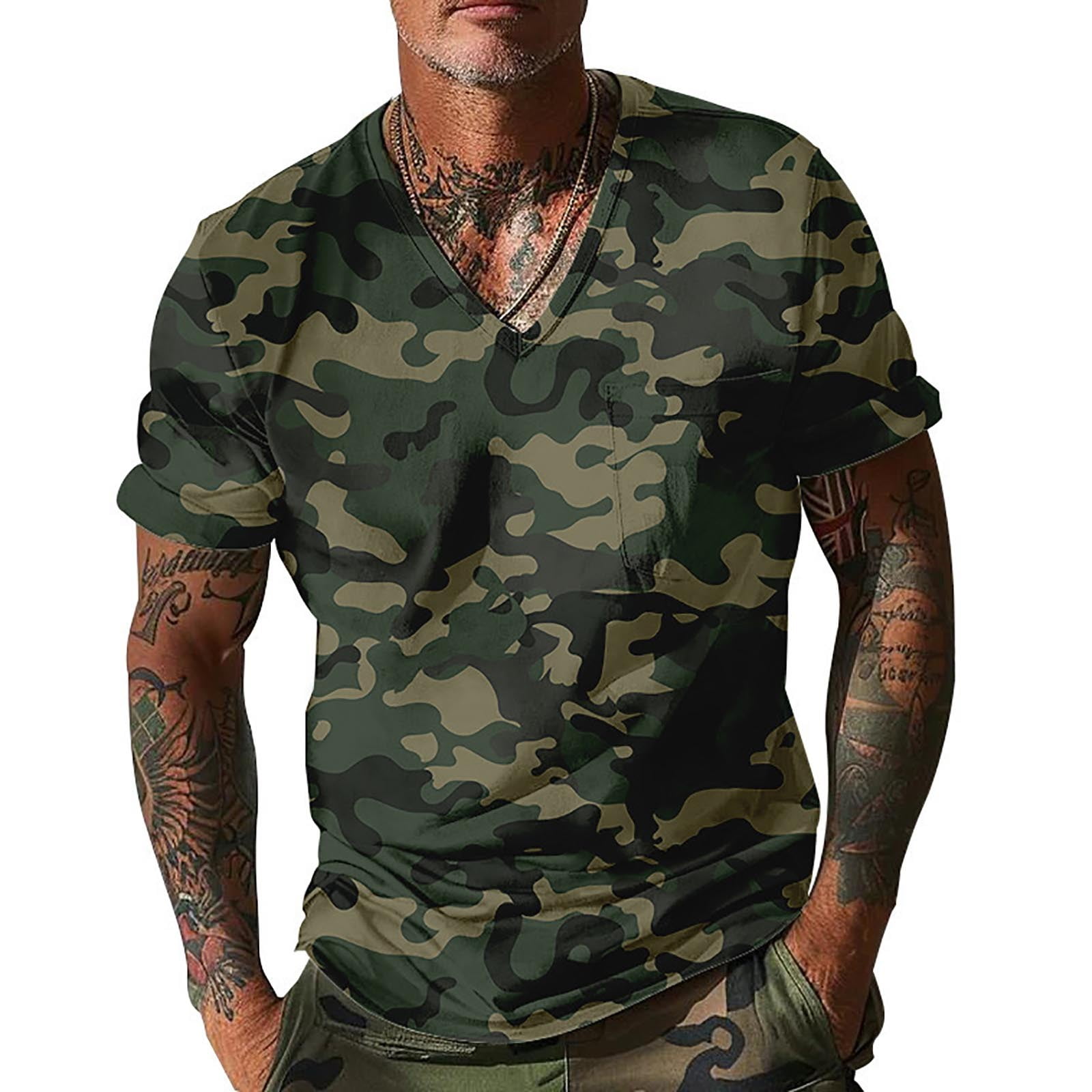 LNWUY Mens V Neck Camo Printed T Shirt Short Sleeve Summer Casual Fashion Performance Athletic ...