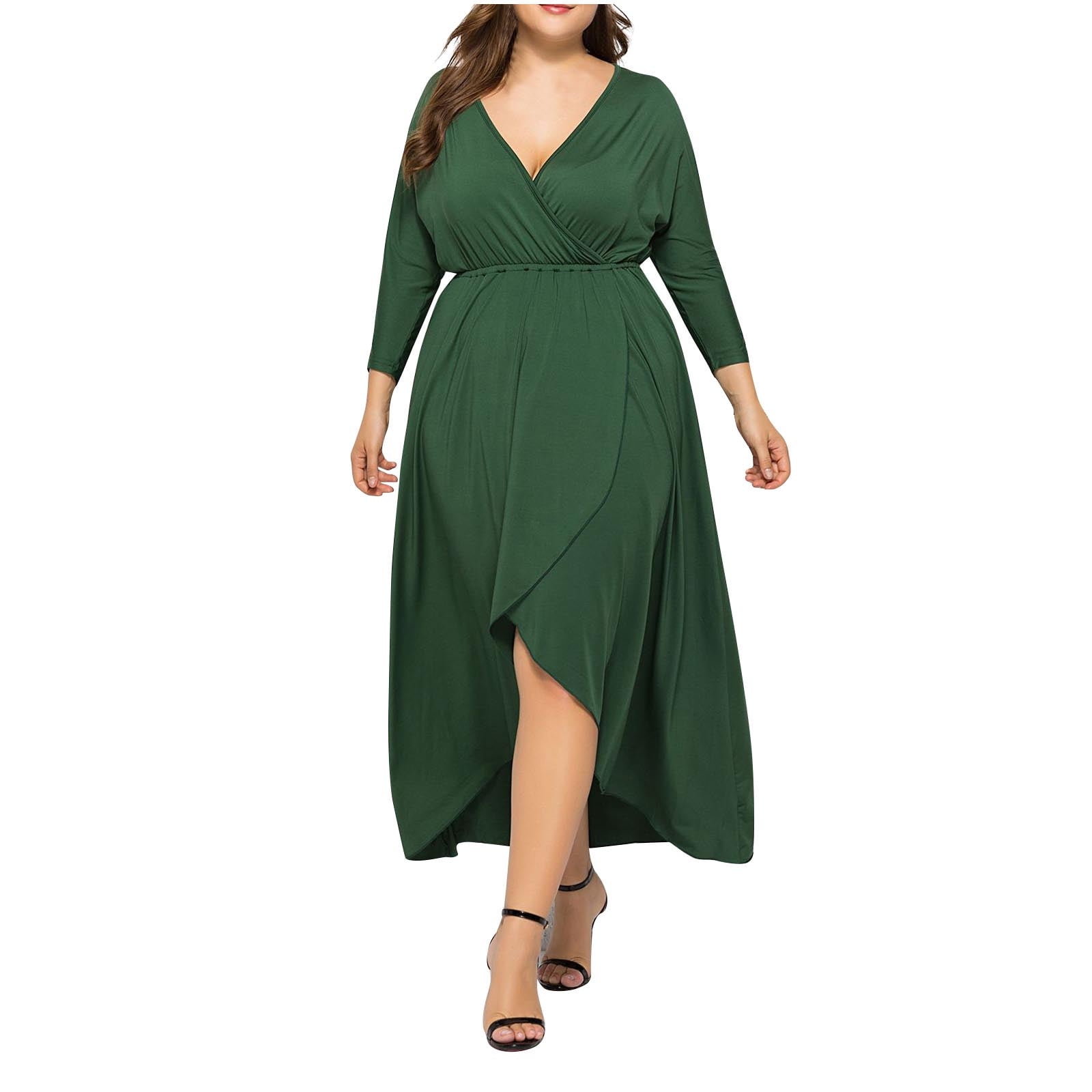 LNWUY Plus Size Wrap Mesh Cocktail Dress V-neck Hip Hugging Long ...