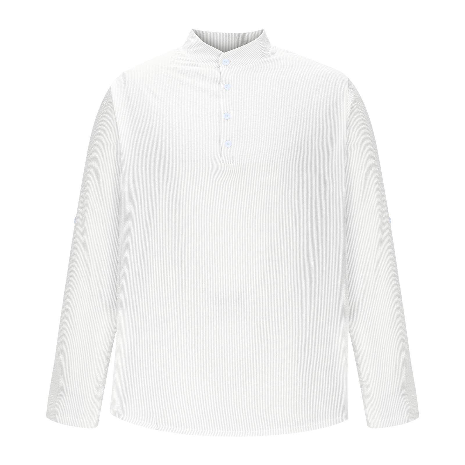 LNWUY (S-5XL) Big and Tall Men's Long Sleeve Shirts Half-Open Stand-Up Collar Buttons Casual ...