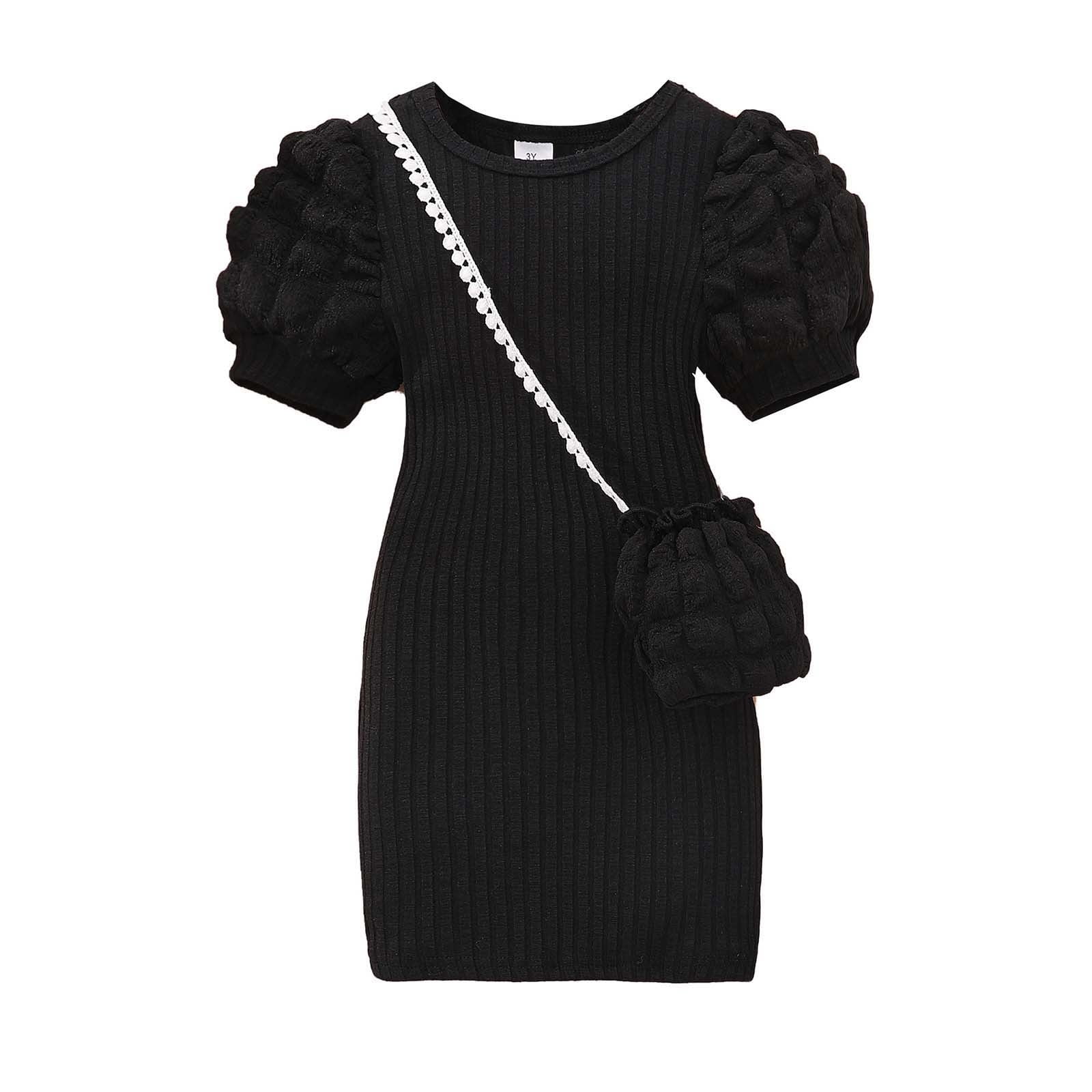 LNWUY Small and Medium-Sized Girls' Cute Fashion Puff Sleeve Ribbed ...