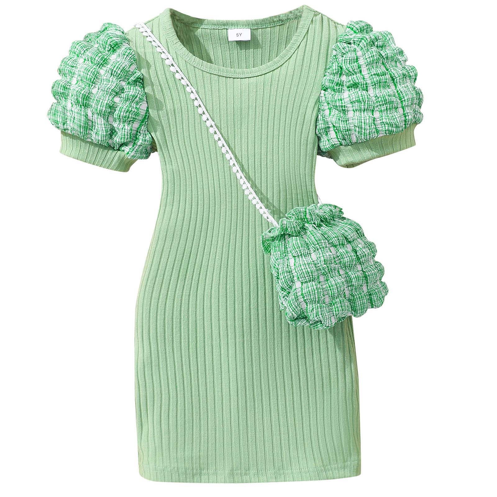 LNWUY Small and Medium-Sized Girls' Cute Fashion Puff Sleeve Ribbed ...