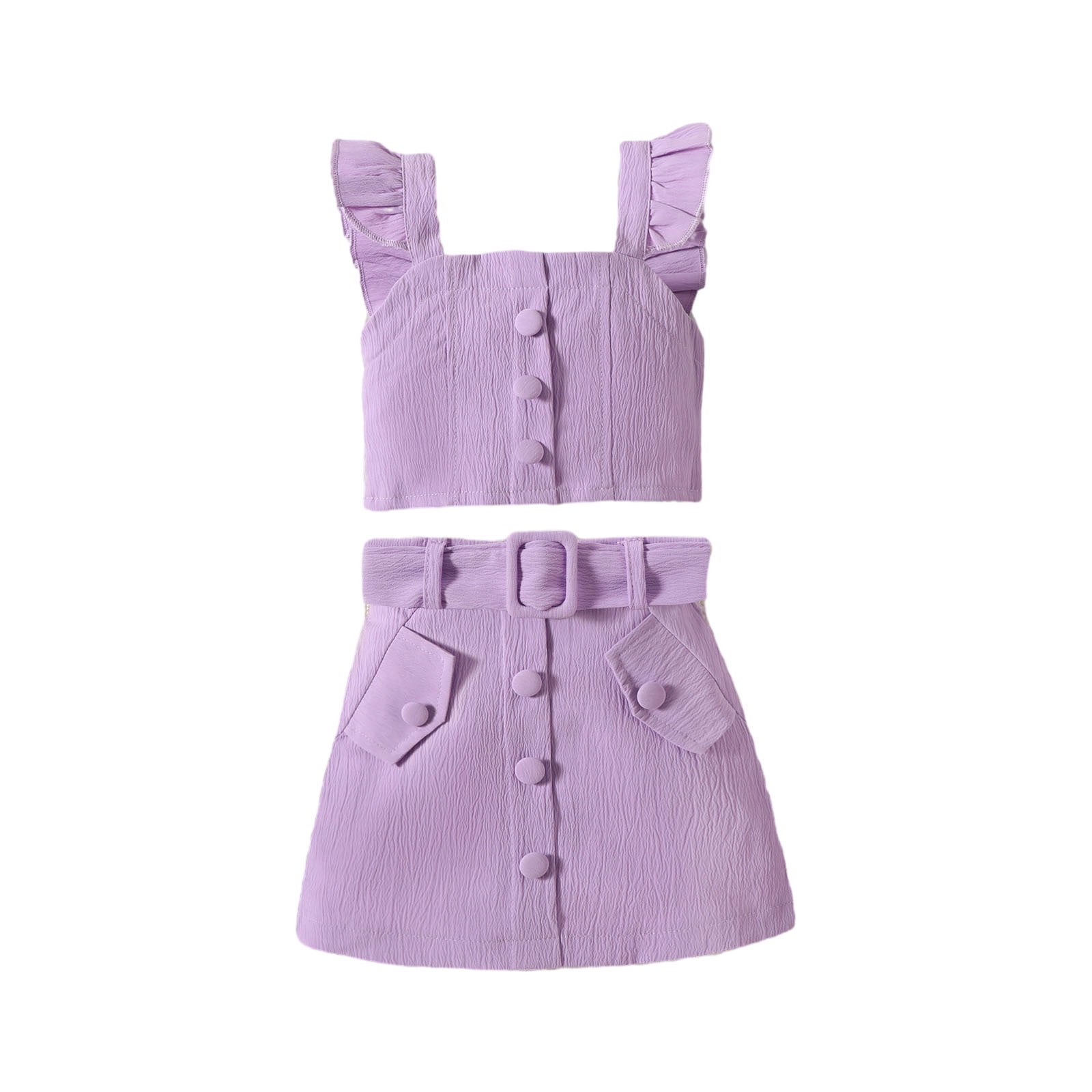 LNWUY Summer Girls Ruffled Skirt Suit Suspenders Flysleeve Blouse ...