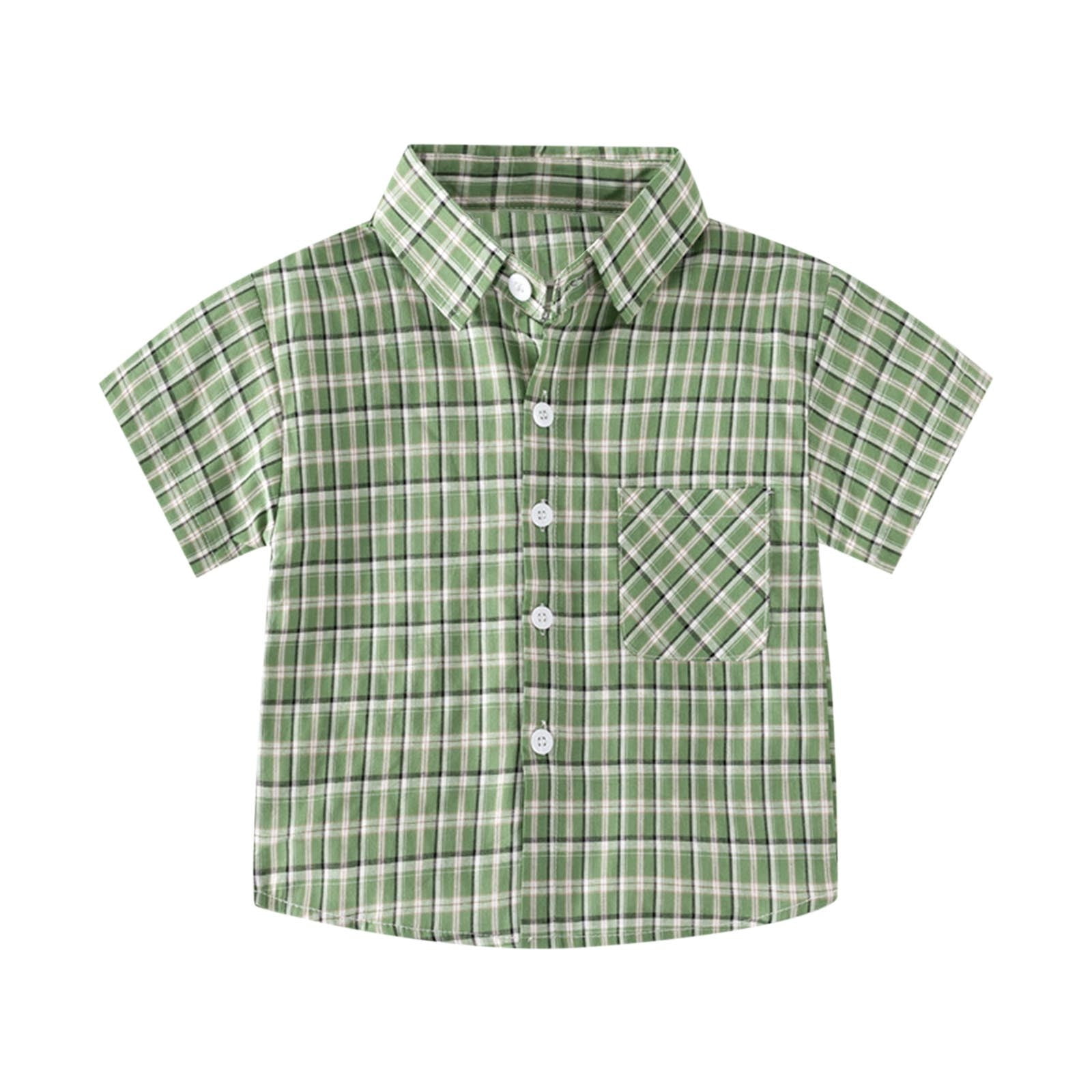 LNWUY Summer New Children's Boys and Girls Plaid Shirt Short-Sleeved with Pockets Buttons Casual ...